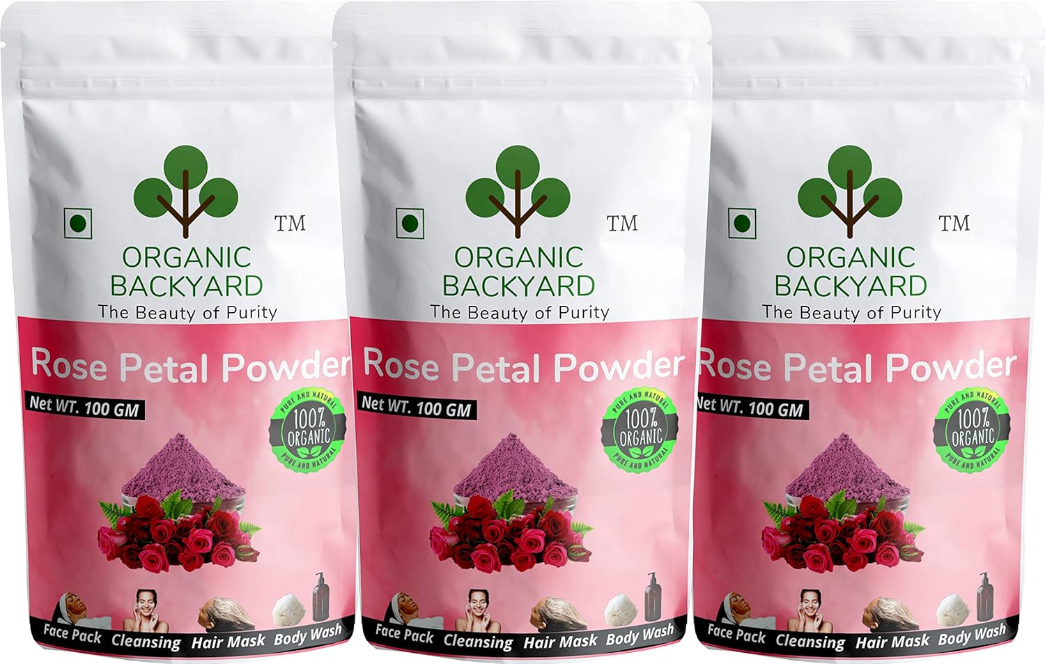 ORGANIC BACKYARD 100% Natural Rose Petal Powder Powder Combo 100gm*3 ...