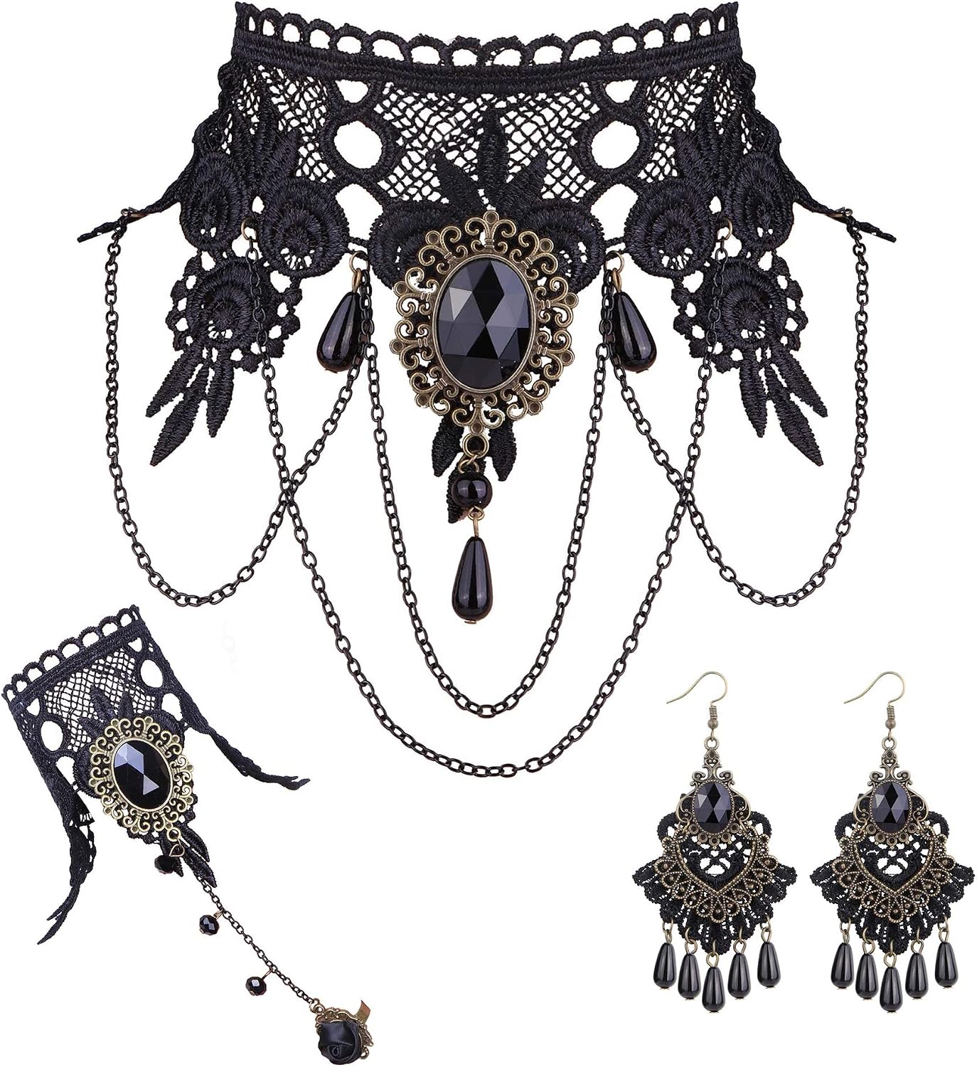 JeryWe 4PCS Gothic Vintage Witch Vampire Jewellry Set for Women Black ...