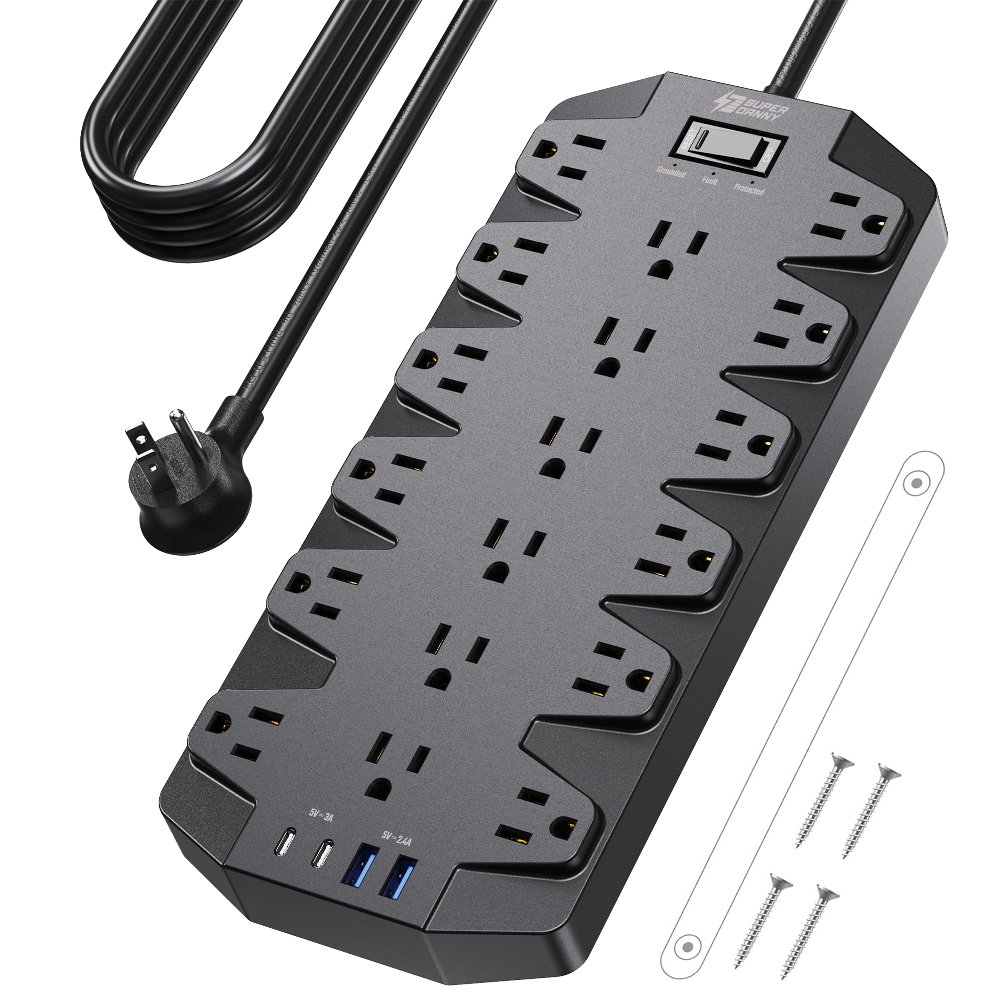Amazon.com: Power Strips with Surge Protection 10 FT, SUPERDANNY 18 AC ...