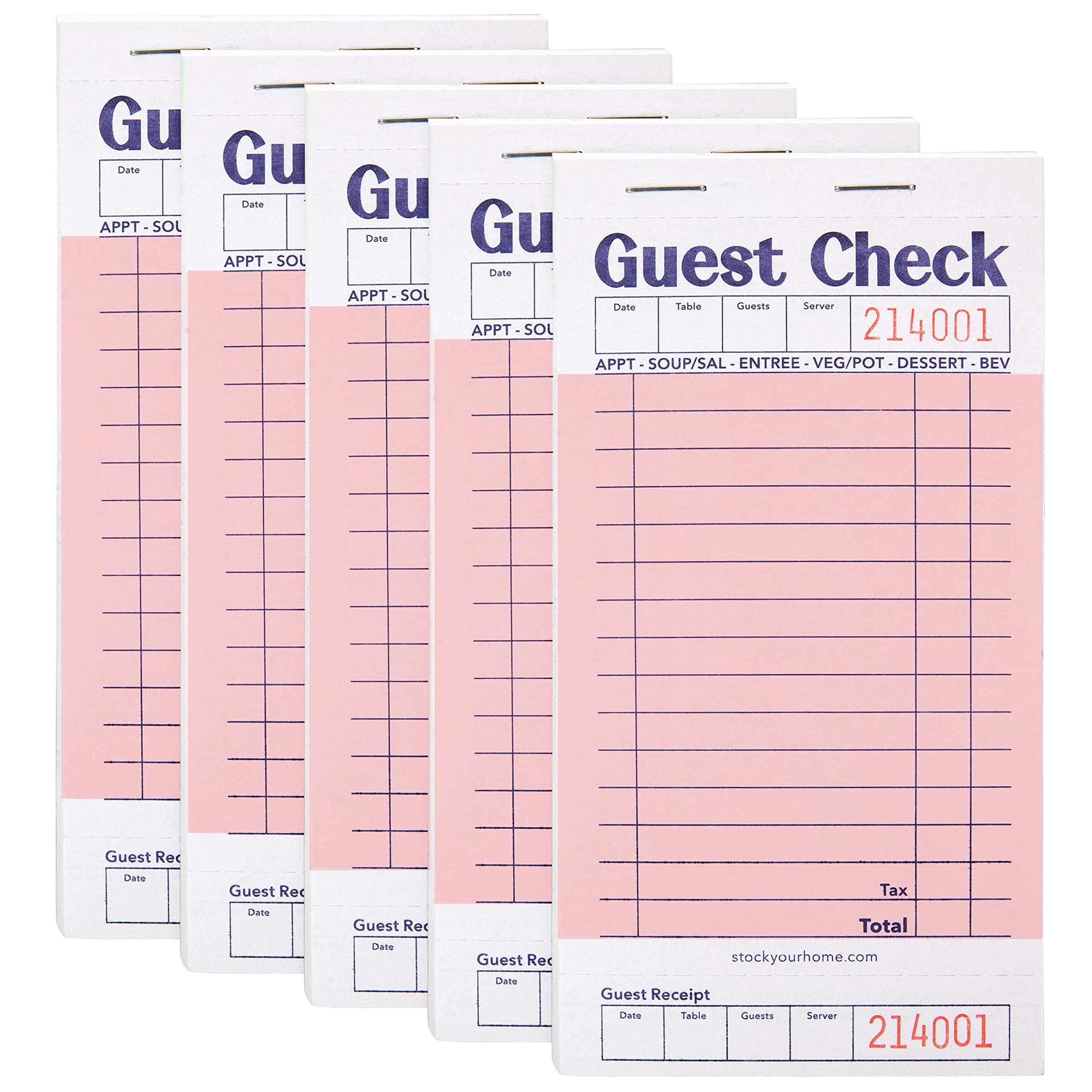 Amazon.com: Stock Your Home Pink Guest Check Books for Servers (5 Pack ...