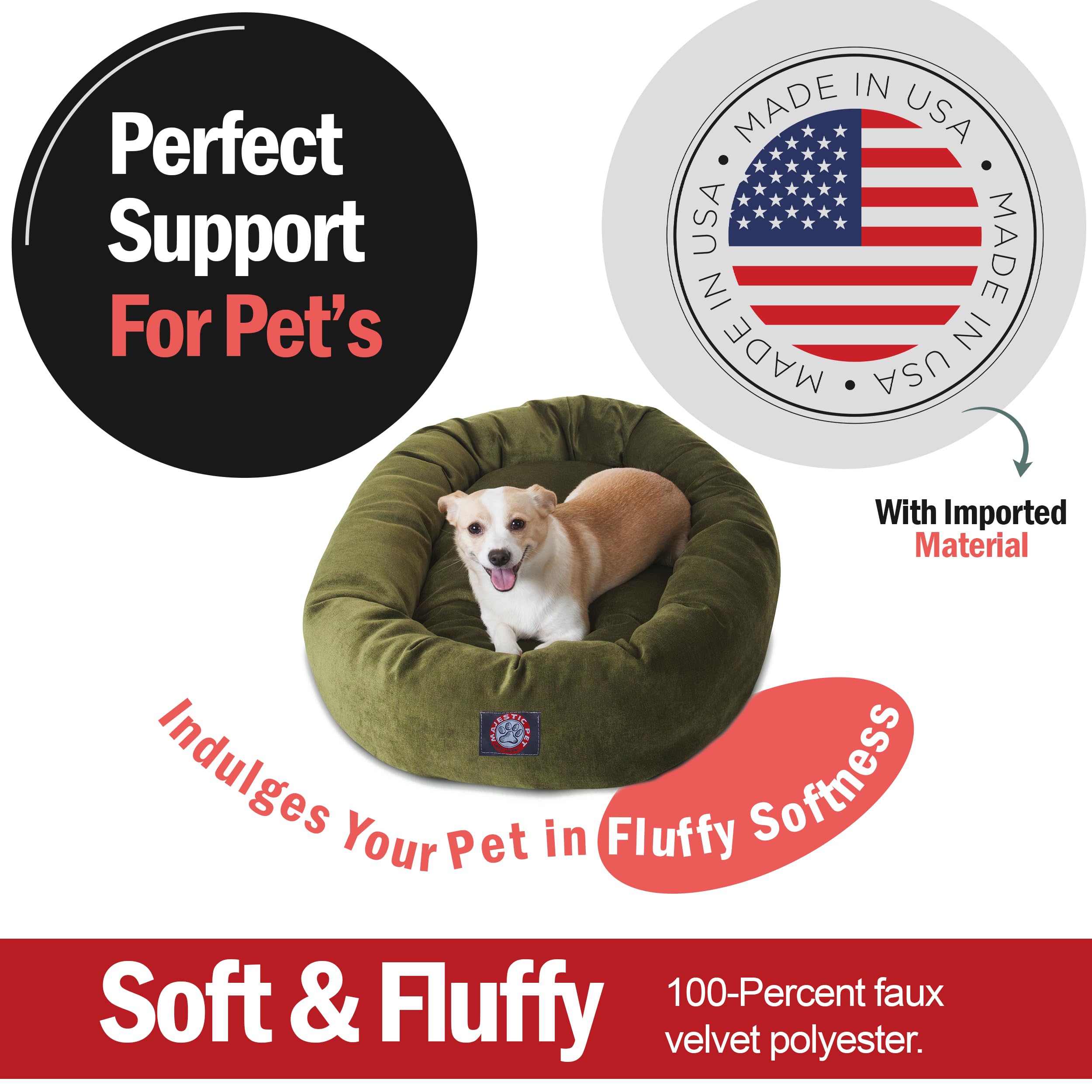 Majestic Pet 32 Inch Micro Velvet Calming Dog Bed Washable – Cozy Soft Round Dog Bed with Spine ...