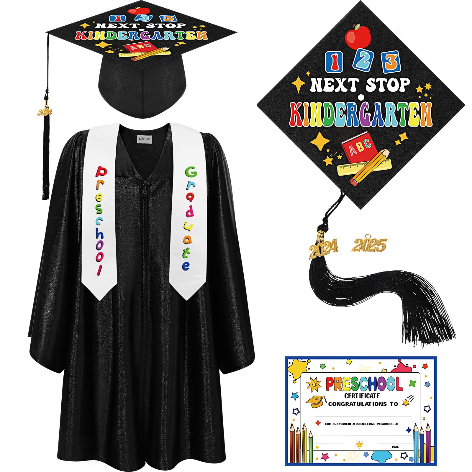 Amazon.com: Bokon 4 Pcs Kindergarten Preschool Graduation Cap and Gown ...