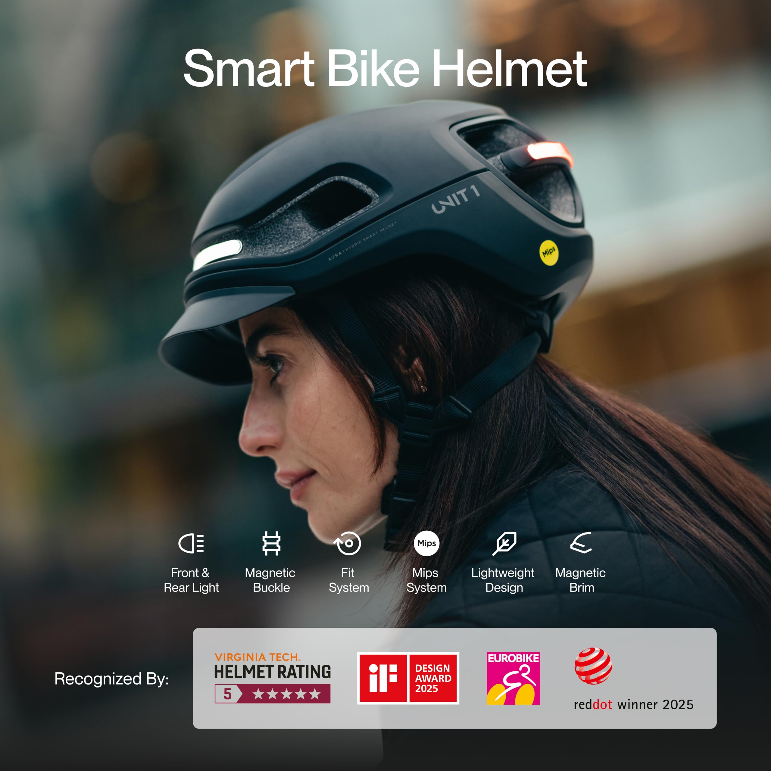 Urban Commuting Bike Helmet UNIT 1 Aura Smart Bike Helmet - MIPS, LED ...