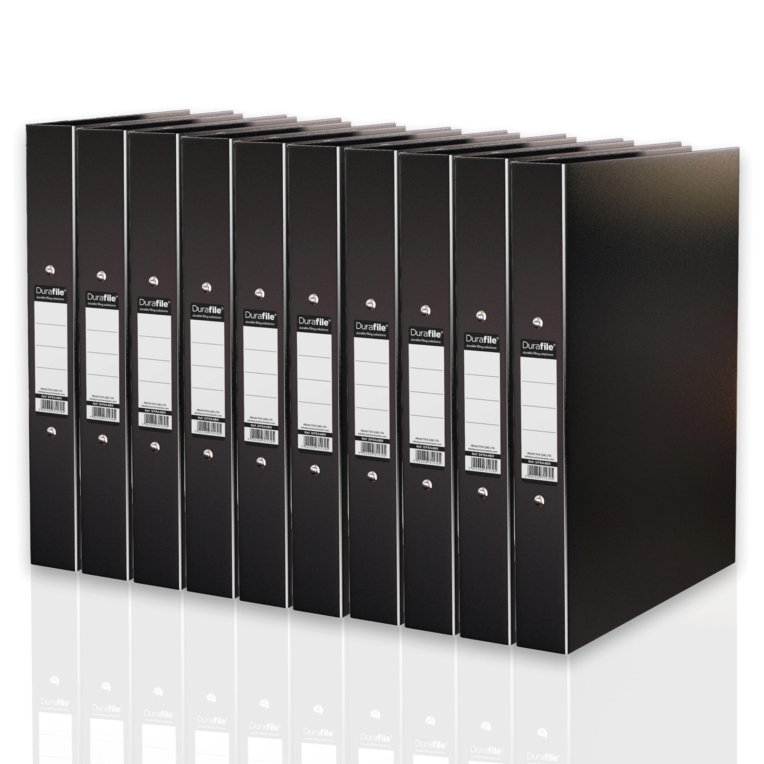 Durafile Ring Binder A4 Files, Black, Pack of 10 Folders, Heavy Duty ...