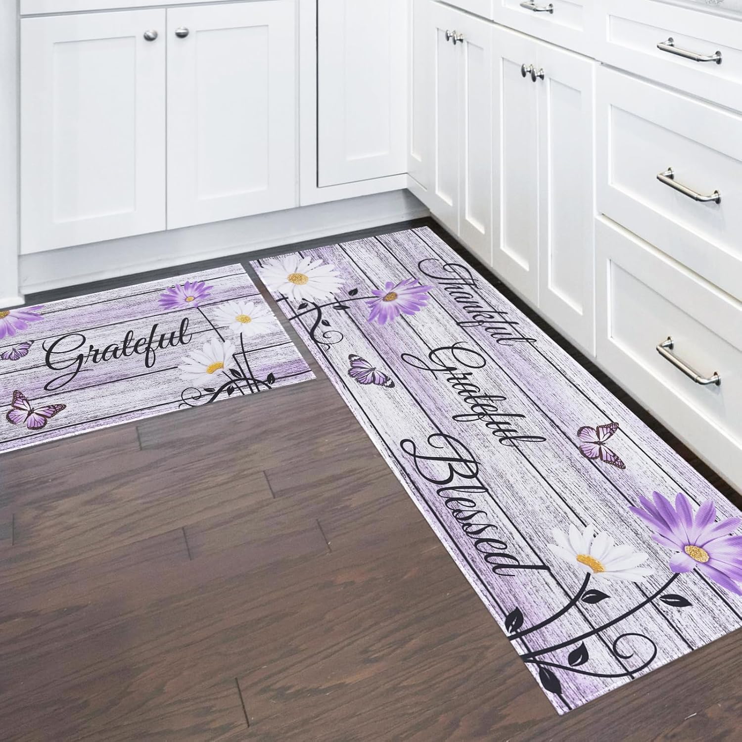 Amazon.com: Mofvugz Farmhouse Kitchen Mats for Floor 2 Piece, Purple ...