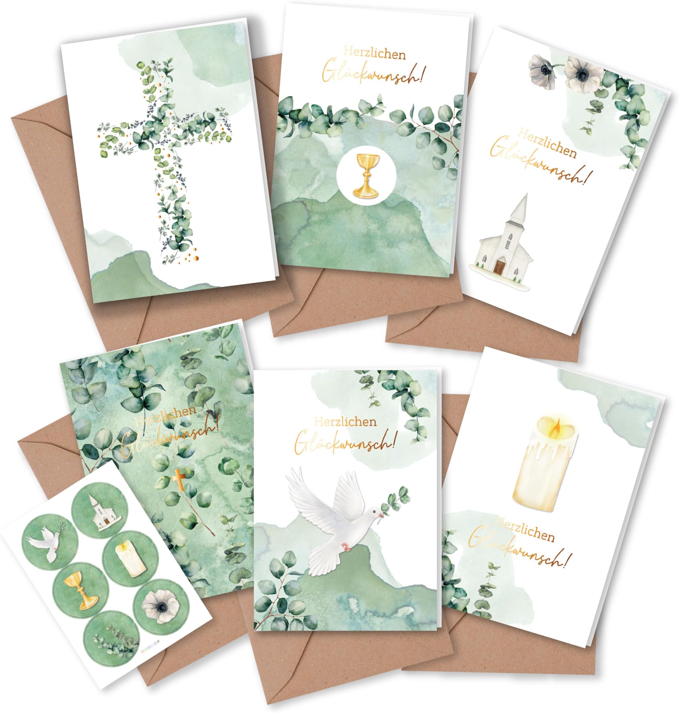 Papierdrachen 6 Greetings Cards for Christian Celebrations such as Christening, Communion ...