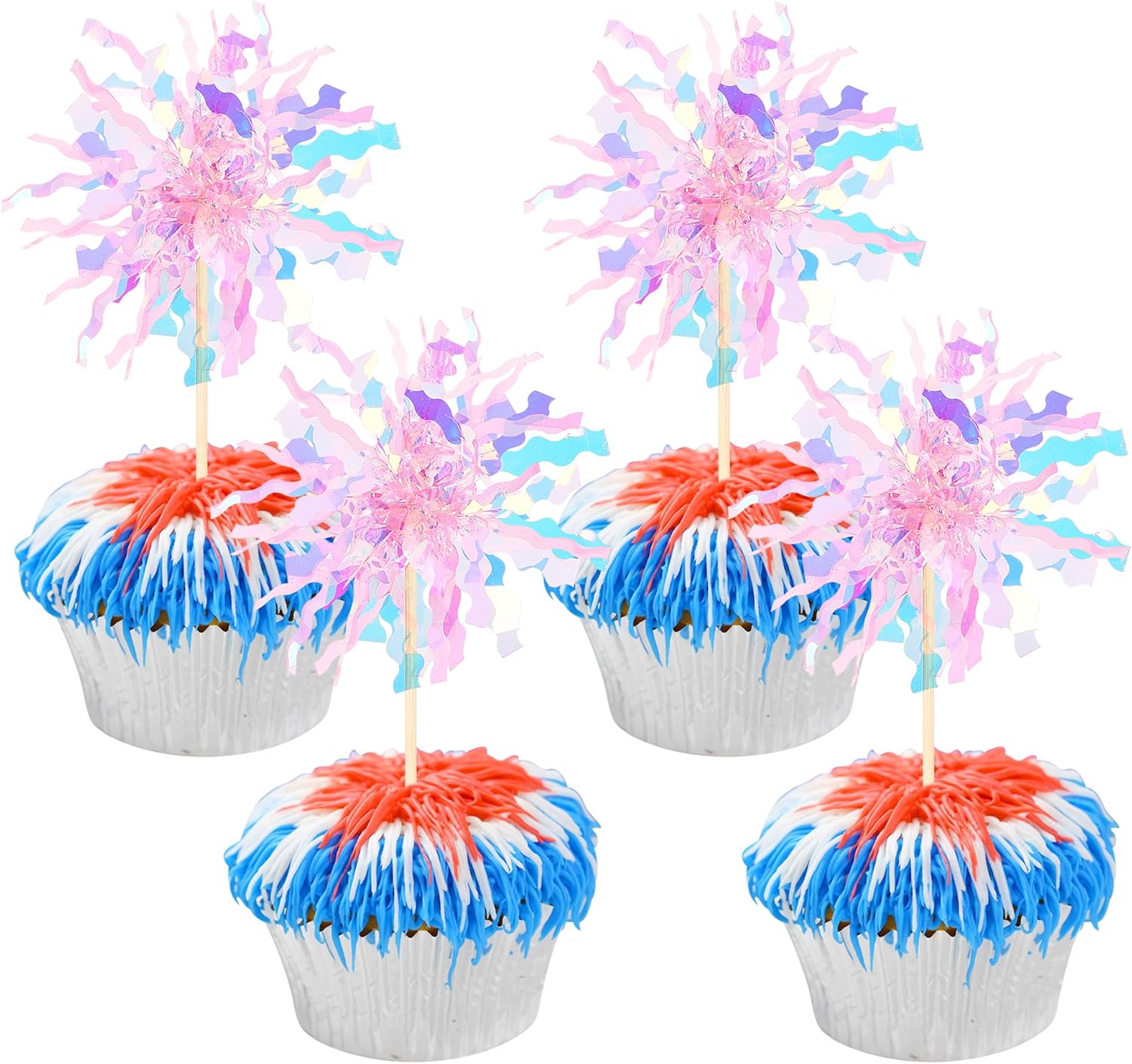 Amazon.com: 30 PCS Foil Firework Cupcake Toppers Sparkle Tinsel Cupcake ...