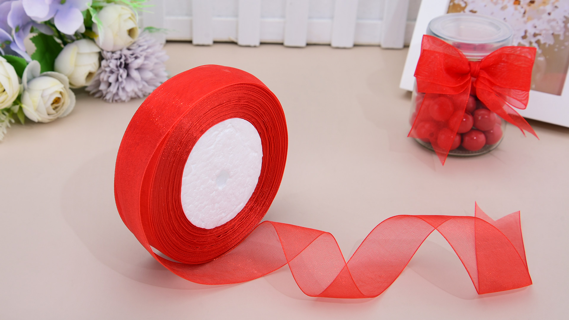 Watch Red 50 Yards 1 Inch Organza Chiffon Ribbon on Amazon Live