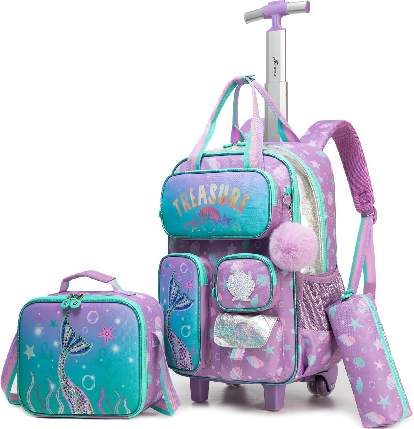 Amazon.com | MYHSBYO Mermaid Rolling Backpack with Wheels for Girls ...