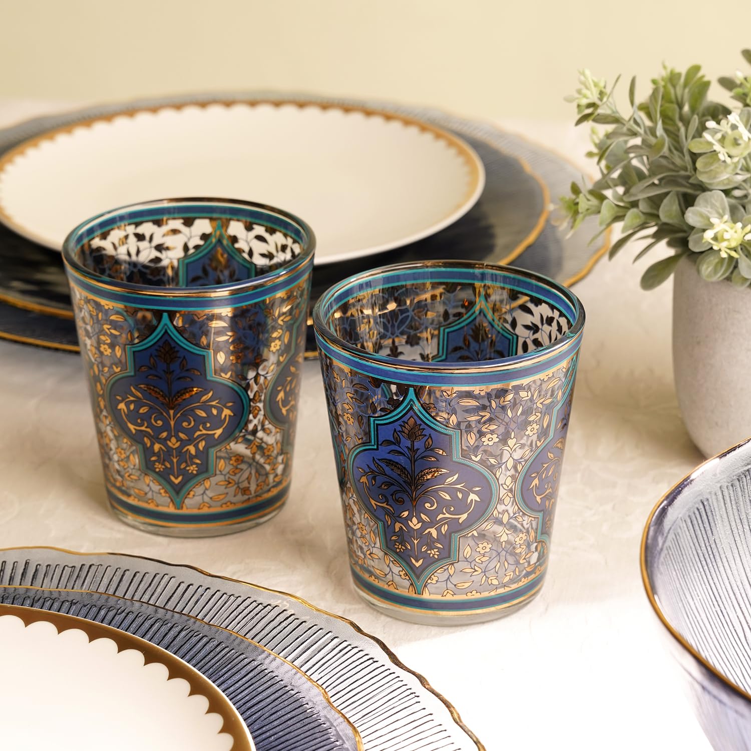 Buy PURE HOME + LIVING Set of 2 Blue Floral Print Drinking Glasses ...