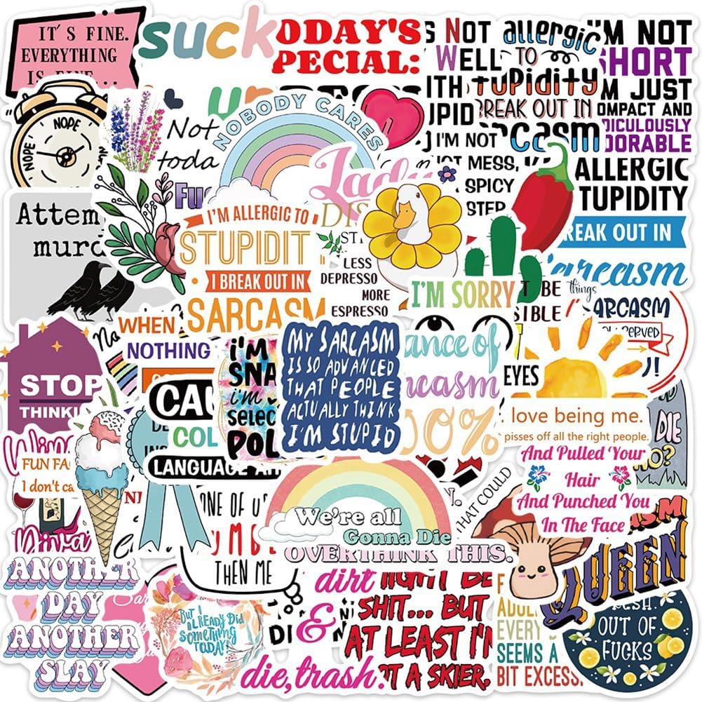 Amazon.com: 50Pcs Bitter Words Stickers Mean Words Waterproof Vinyl ...