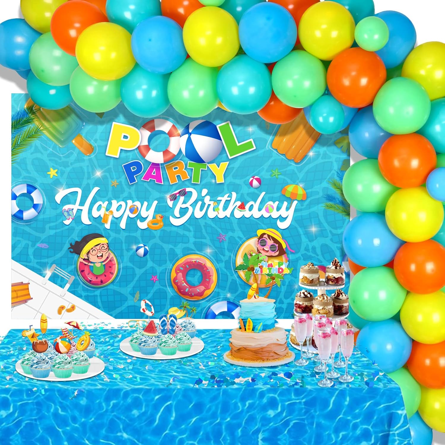Amazon.com: Swimming Pool Birthday Party Decorations for Kids, Summer ...