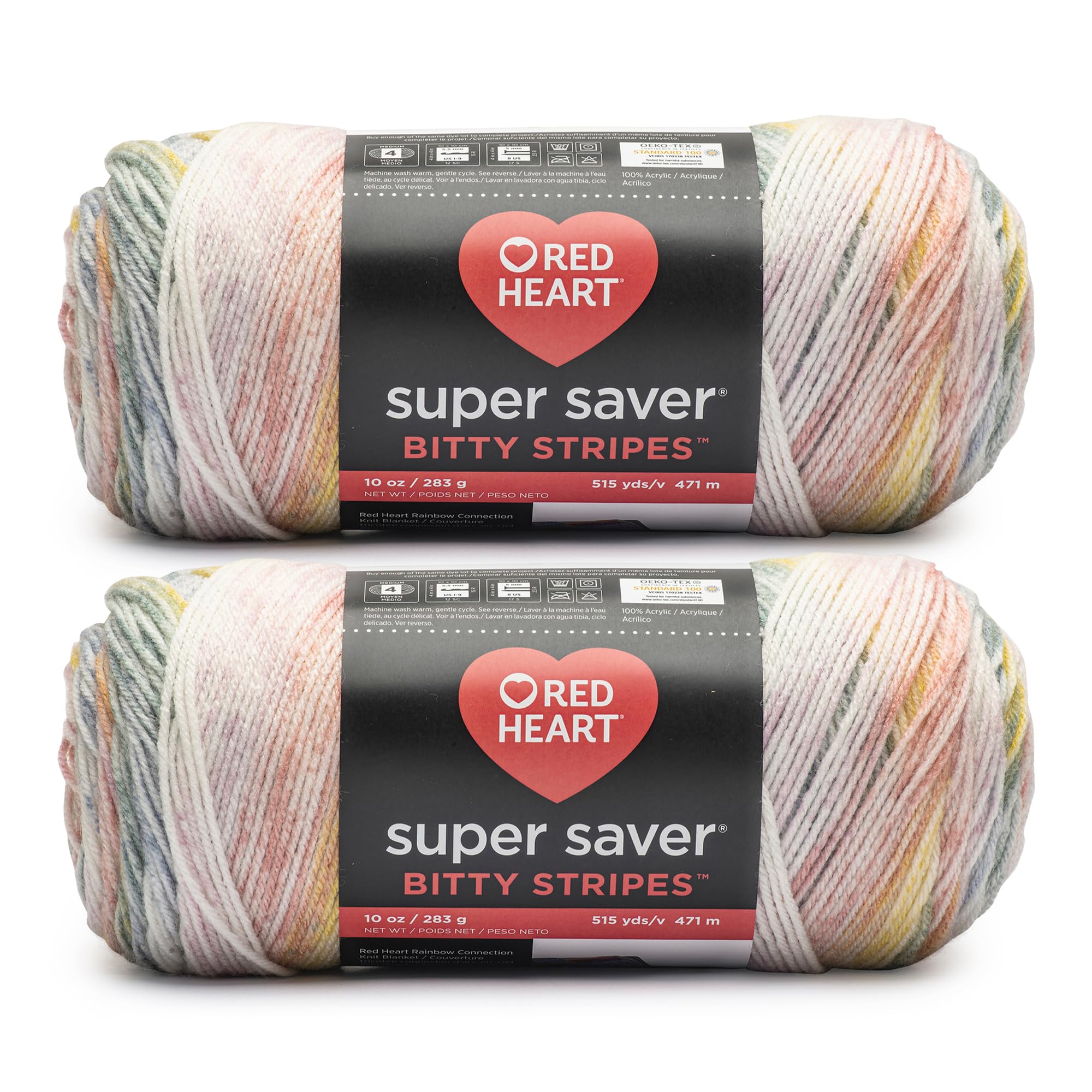 Amazon.com: Red Heart Super Saver Bitty Stripe Rainbow Mist Yarn - 2 ...