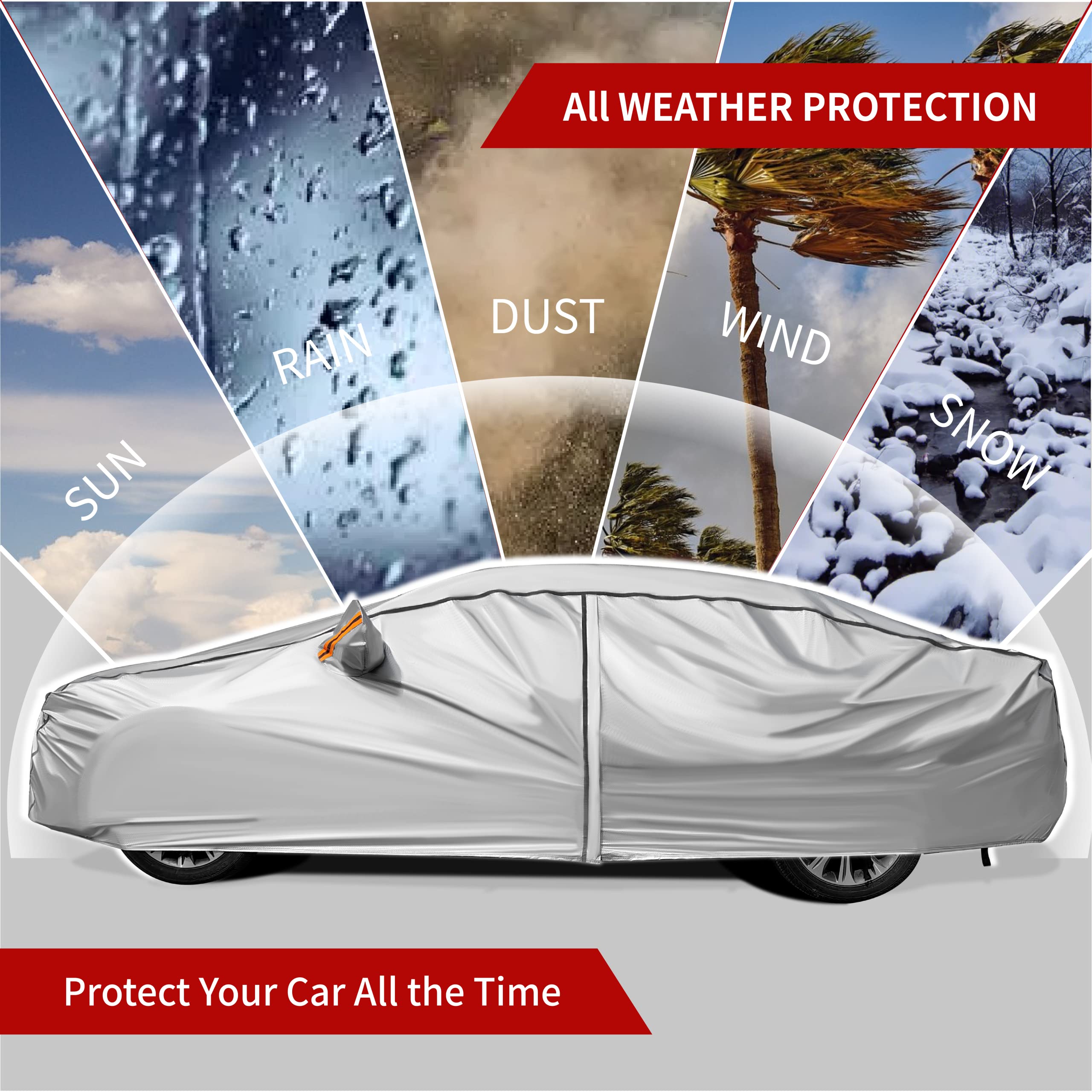 WMCHEYI Car Cover Waterproof All Weather, Multi-Layer Anti-Scratch ...