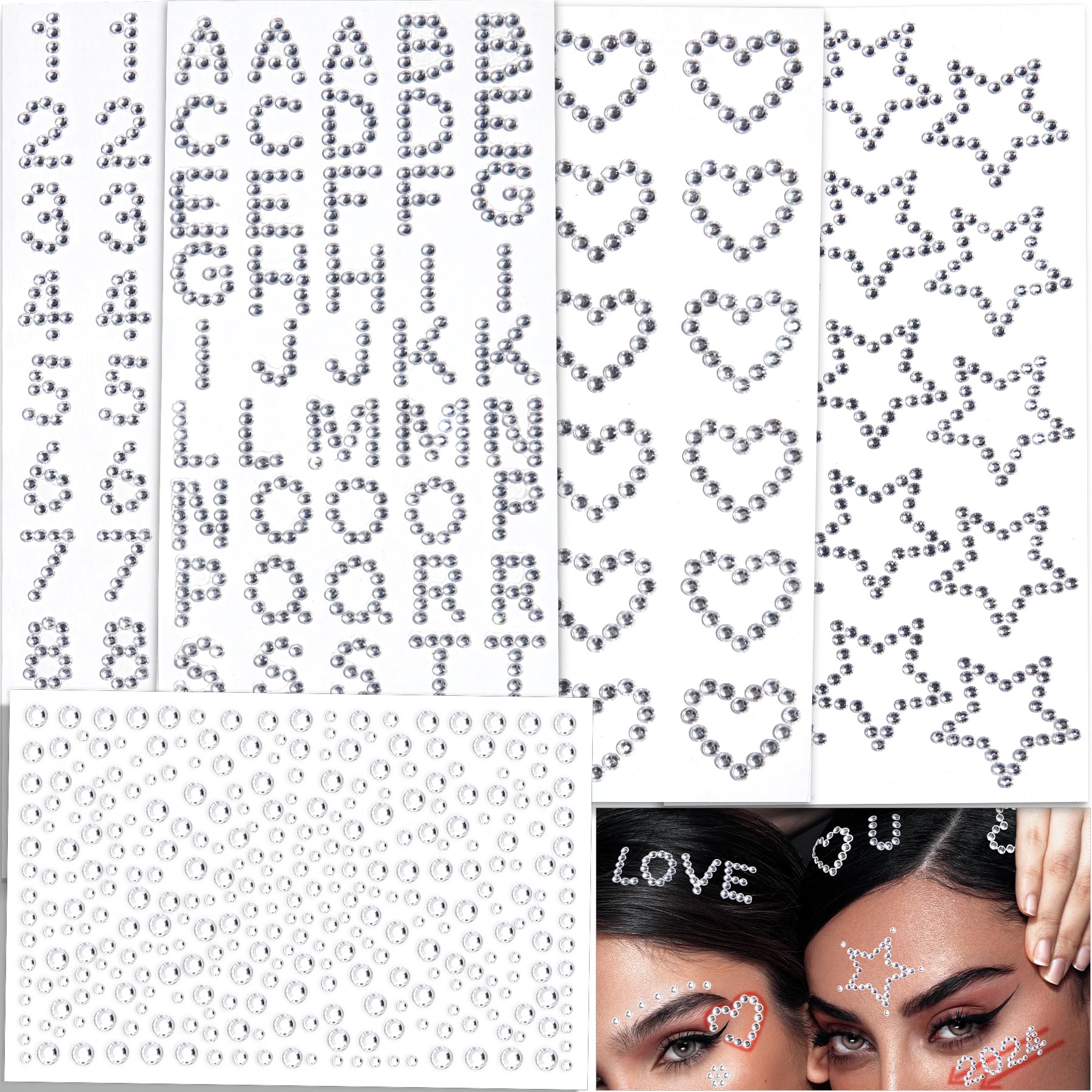 Amazon.com : Hair Face Gems Jewels Self Adhesive Heart Numbers Letters ...