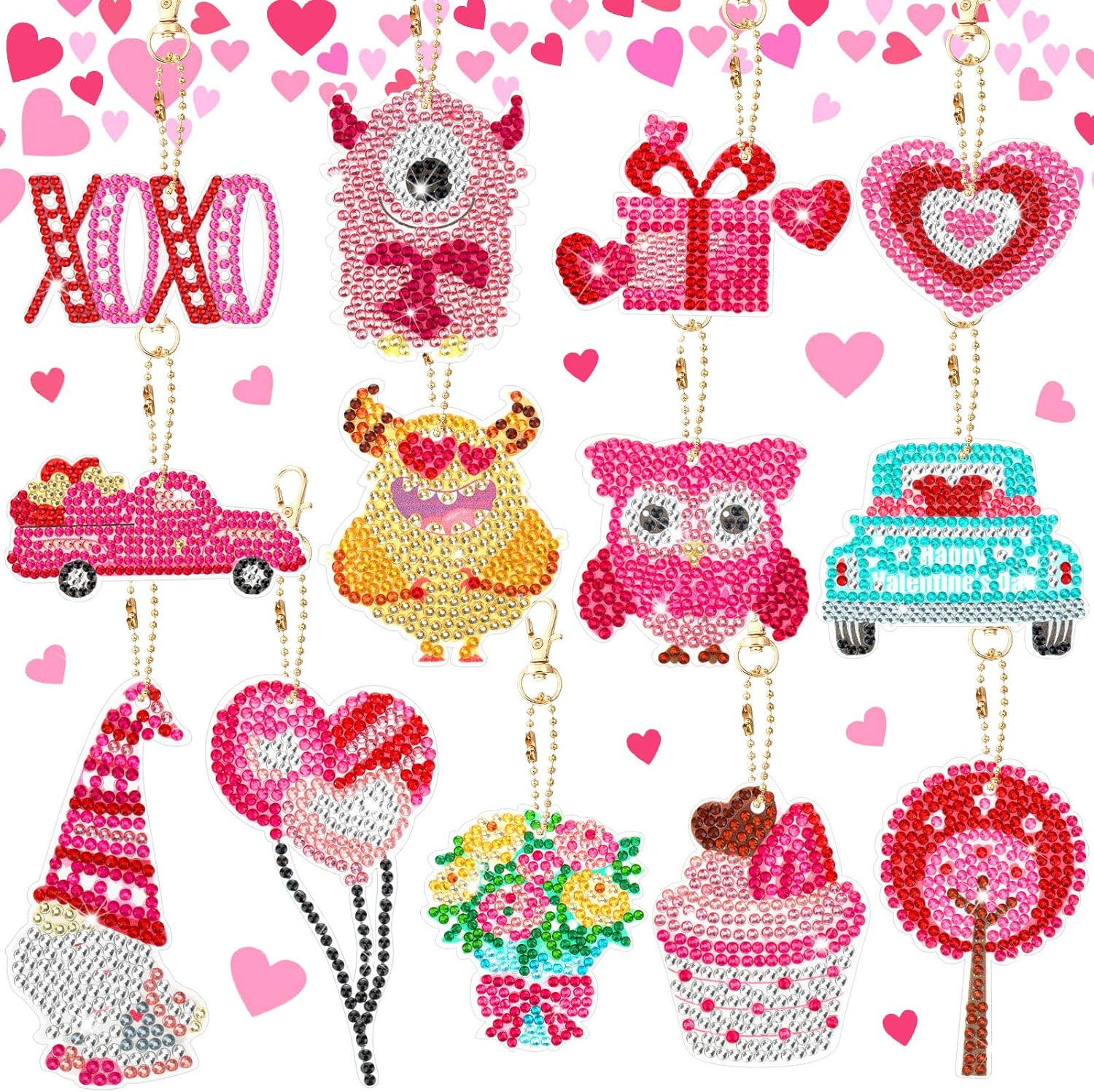 Amazon.com: Inbagi 15 Pcs Valentine's Day Diamond Painting Keychains ...