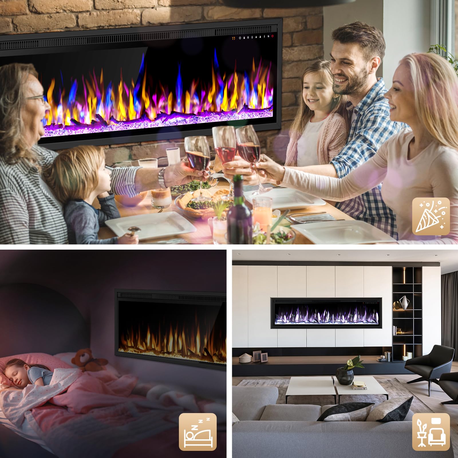Snapklik.com : ALPACA 68 Inch Electric Fireplace Heater, Recessed in ...