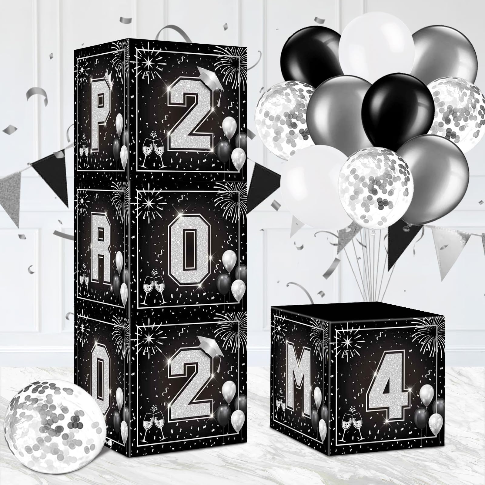 Amazon.com: 4pcs Prom Boxes 2024 Sliver Prom Decorations 2024 Boxes ...