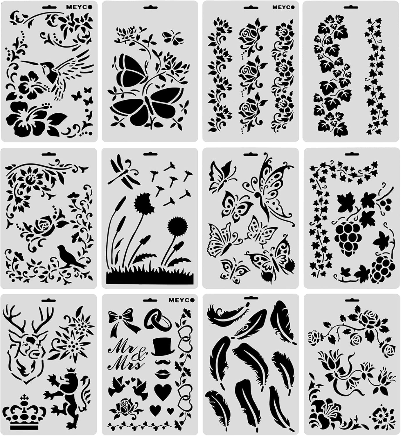 AvoDovA Drawing Painting Stencils, 12 Pcs A4 Plastic Flowers Plants ...