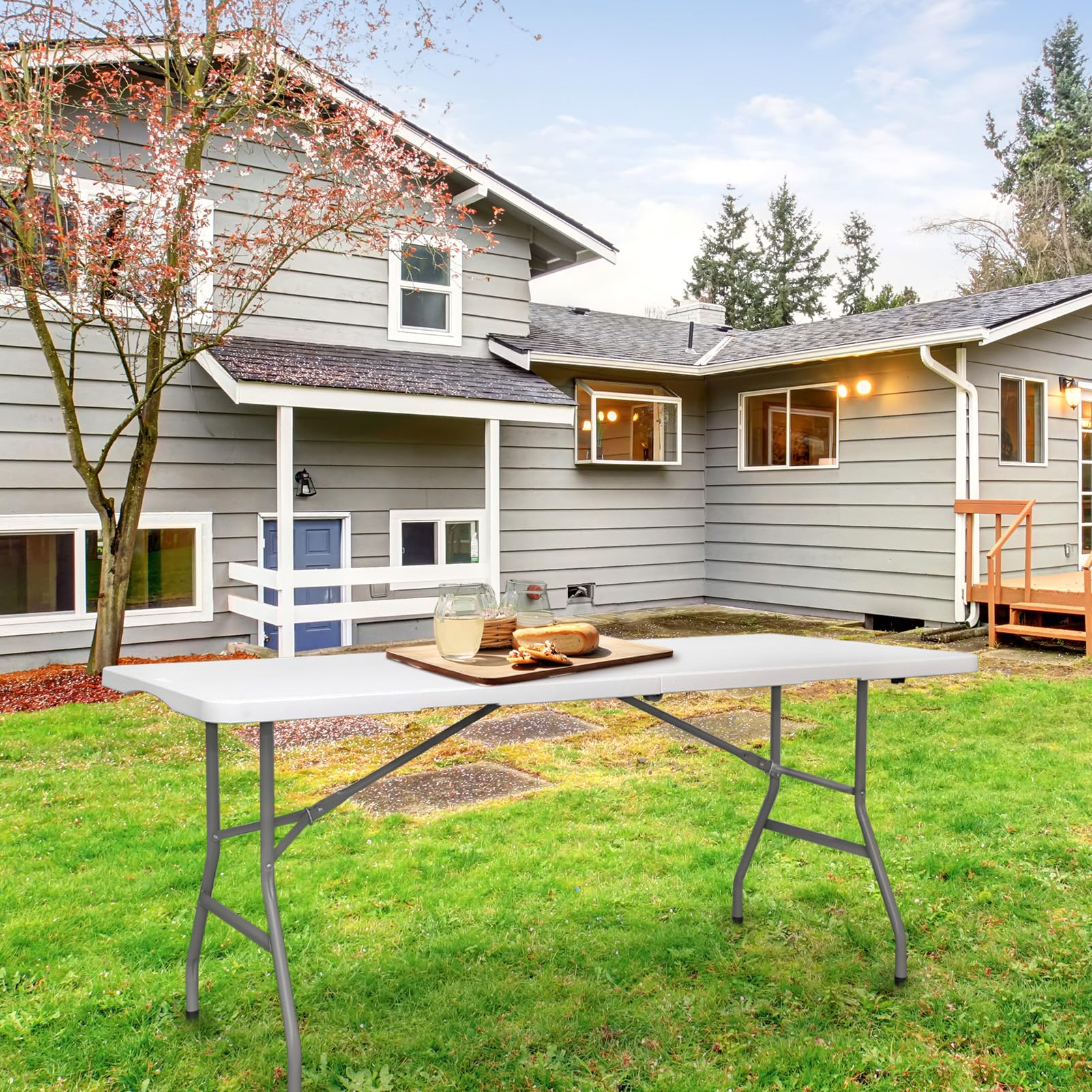 Snapklik.com : Folding Table 6ft Heavy Duty HDPE White Plastic Portable ...