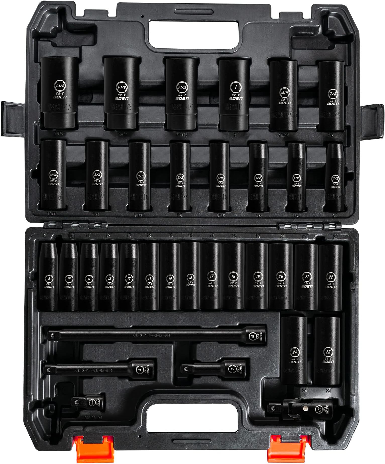 BOEN 35-Piece 1/2" Drive Deep Impact Socket Set - SAE 3/8"-1-1/4 ...