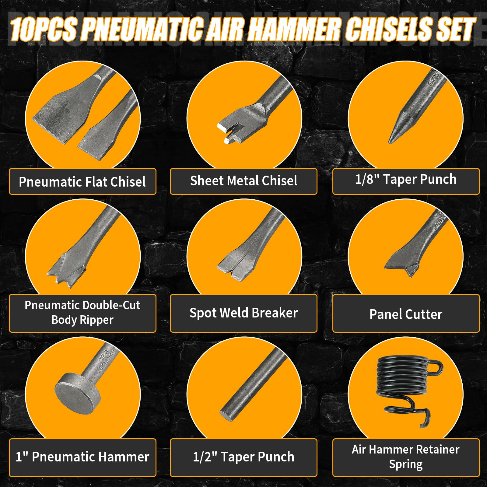 Snapklik.com : FLKQC 10pcs Pneumatic Air Hammer Chisels Set, Heavy Duty ...