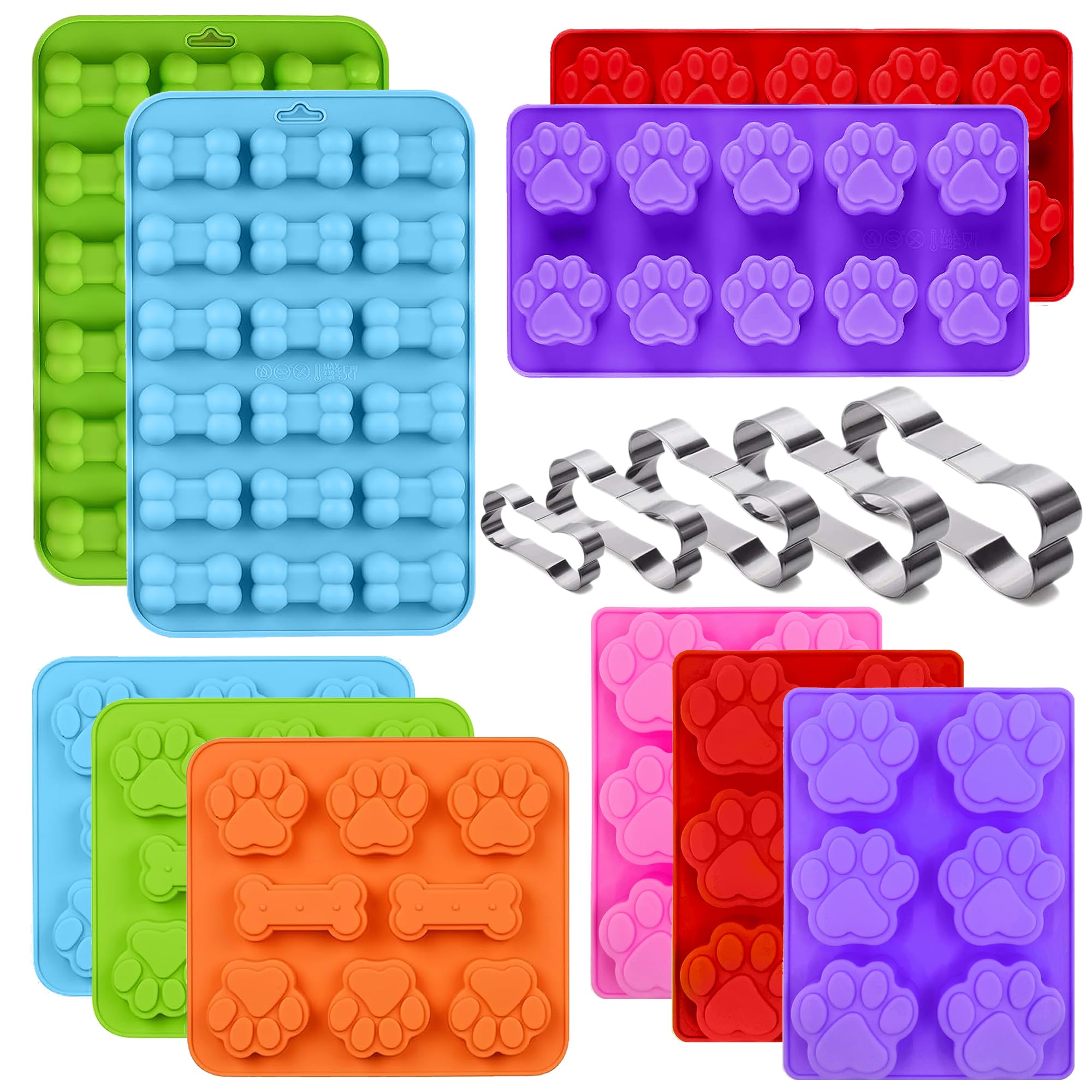 Amazon.com: Set of 15-Dog Treat Molds Silicone,Dog Paw and Bone ...