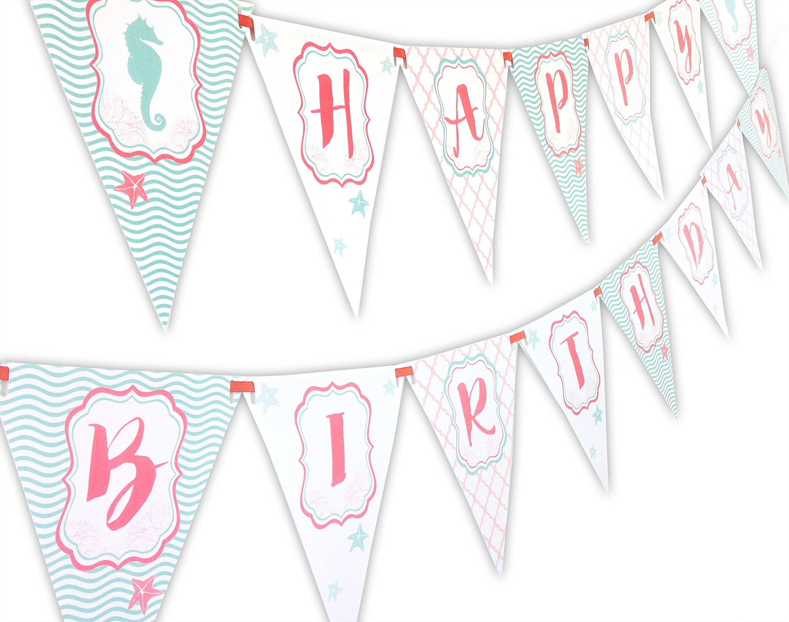 Amazon.com: Mermaid Under The Sea Happy Birthday Banner Pennant : Toys ...