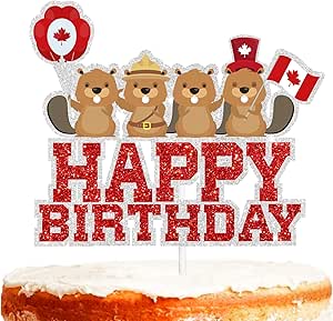 Amazon.com: Red Glitter Beaver Cake Topper Celebrate 1st of July Canada ...