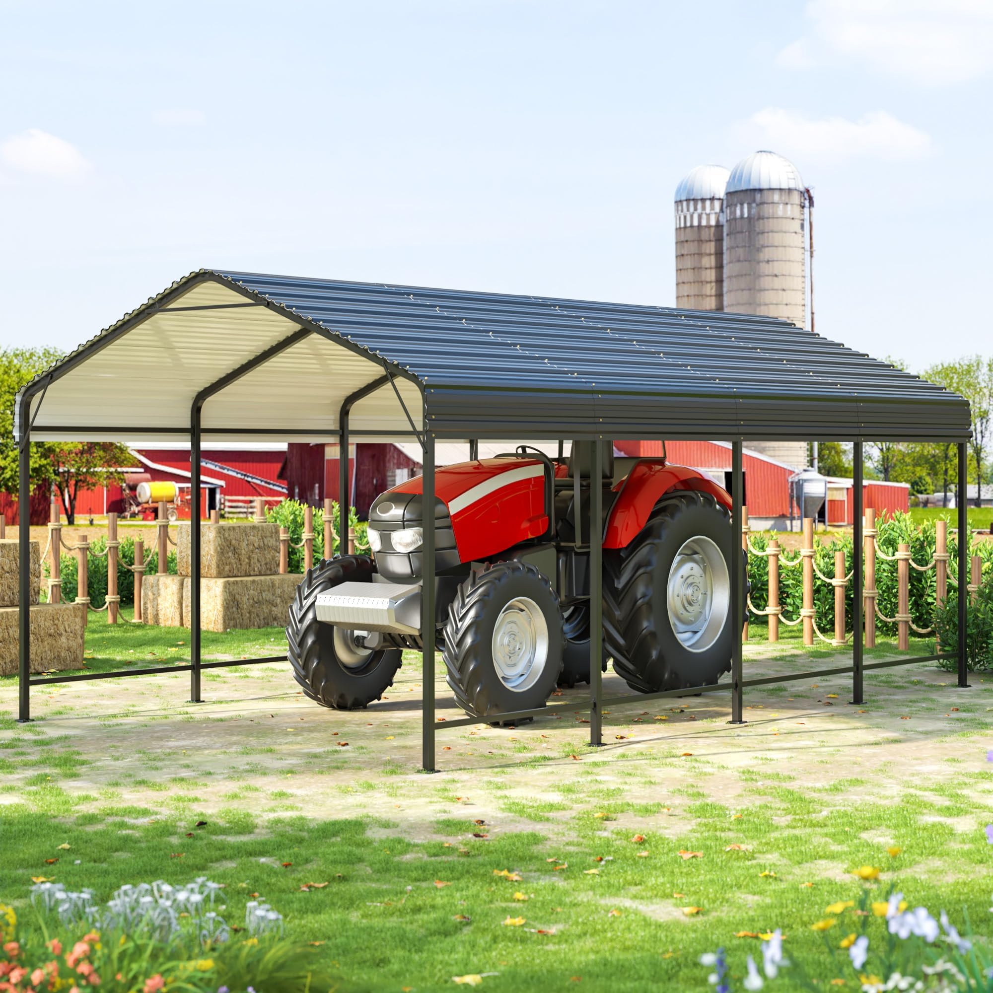 Amazon.com: Carport Kit, 20' x 20' High Peak Canopy Fittings, DIY Metal ...