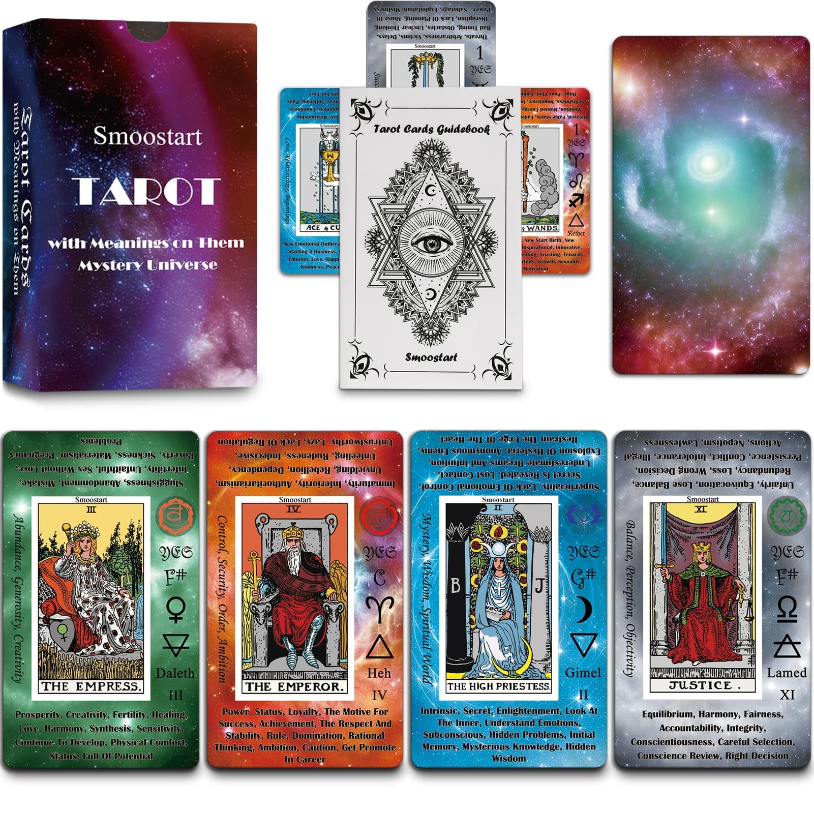 Amazon.com: Smoostart Tarot Cards with Meanings on Them, Tarot with ...
