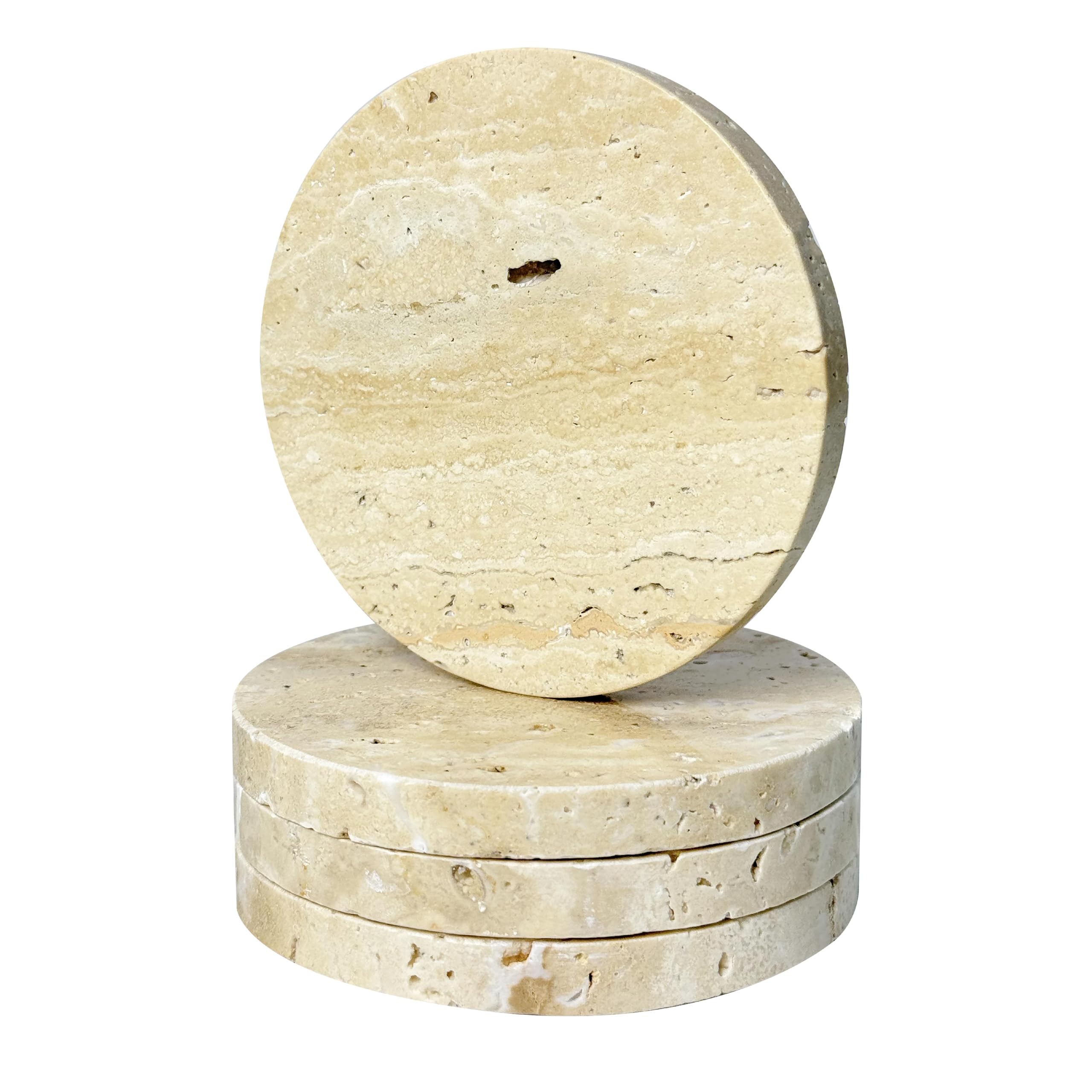 Amazon.com: Travertine Marble Coasters Set of 4 Round, 4" Natural Stone ...