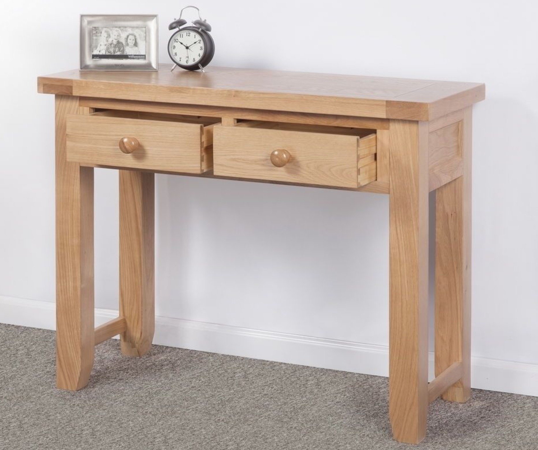 Buy Devon Solid Oak 2 Drawer Console Table/Natural Oak Lacquer Console ...