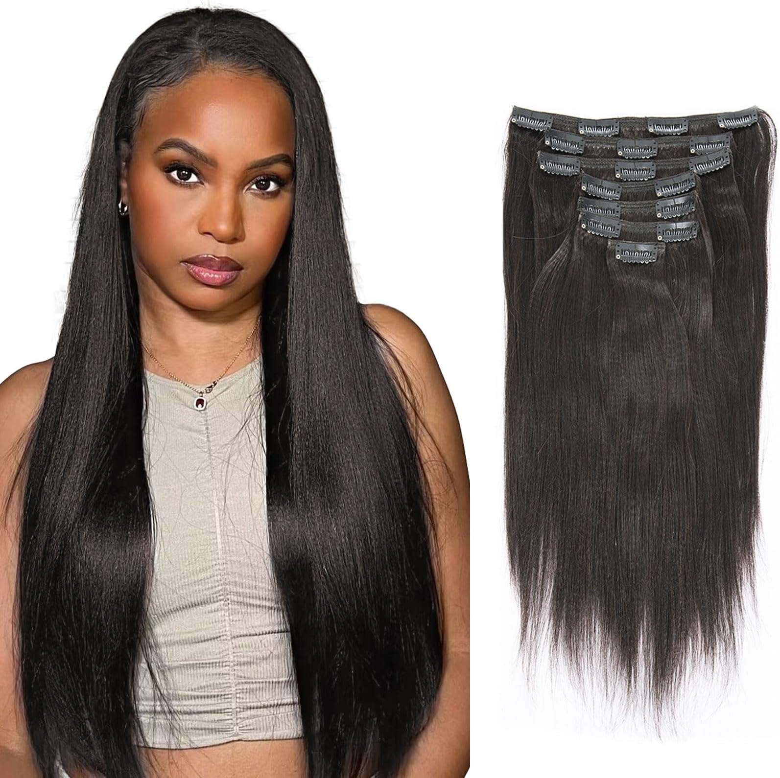 Amazon.com : Lacer 10 inch Yaki Clip in Hair Extensions Human Hair ...