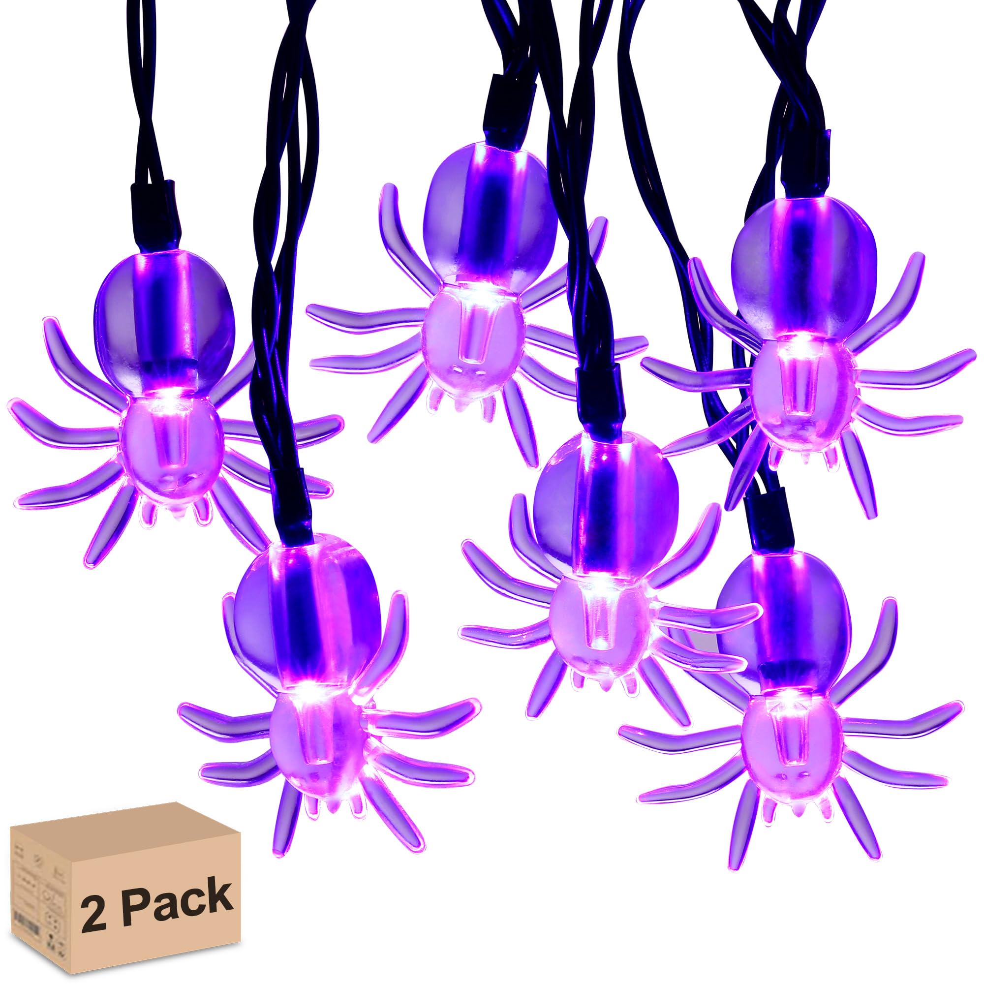 RECESKY 2 Pack Purple Spider String Lights with Timing Function- Total ...