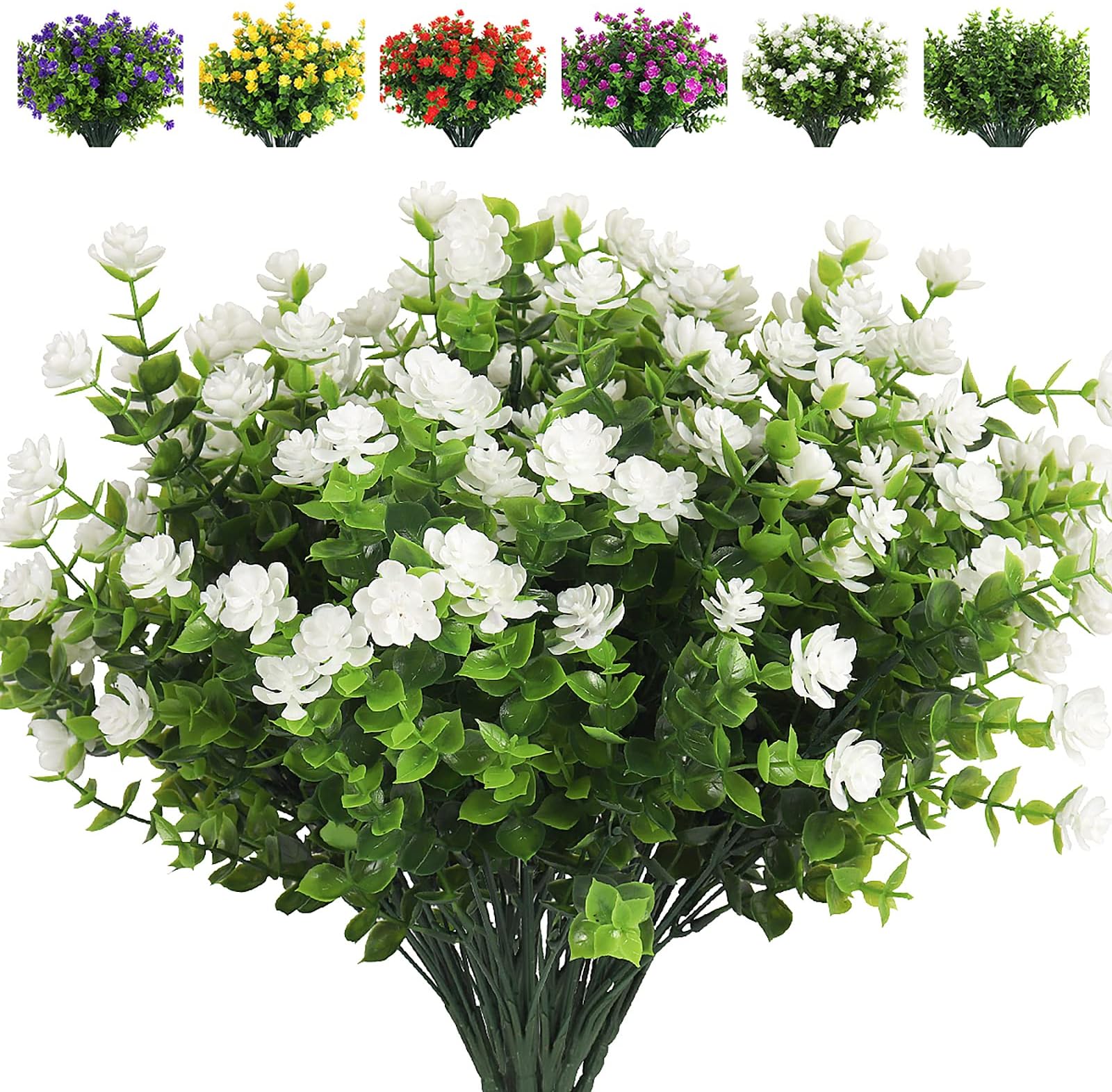 Amazon.com: LikSoor 21 Bundles Artificial Outdoor UV Resistant Flowers ...