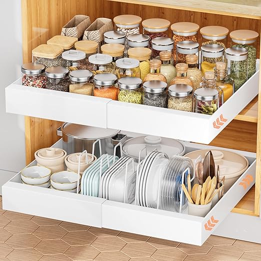 Amazon.com: Expandable Pull Out Cabinet Organizer - Slide Out Cabinet ...