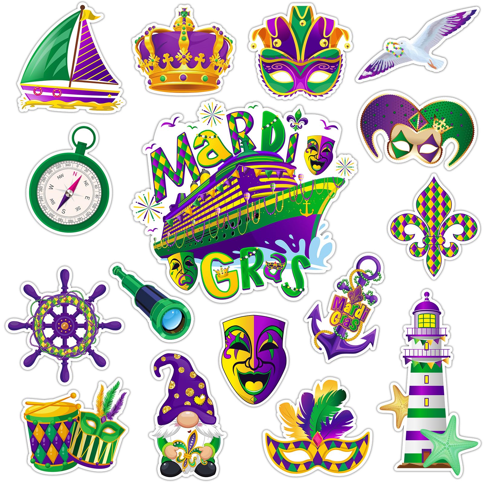 Snapklik.com : 16 Pieces Mardi Gras Magnets Face Masks Shield Crown ...