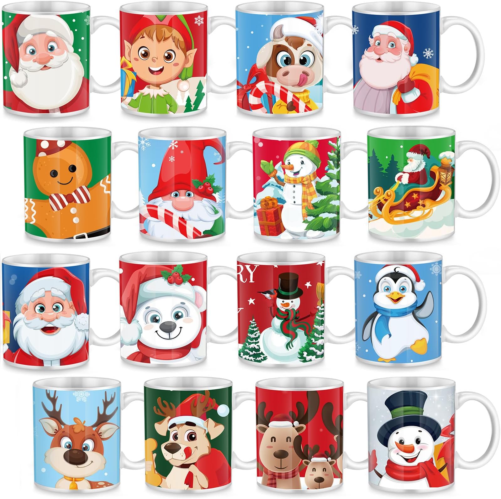 Amazon.com: Baderke 4 Set Santa Mug Bulk with Lid 14 oz Christmas ...