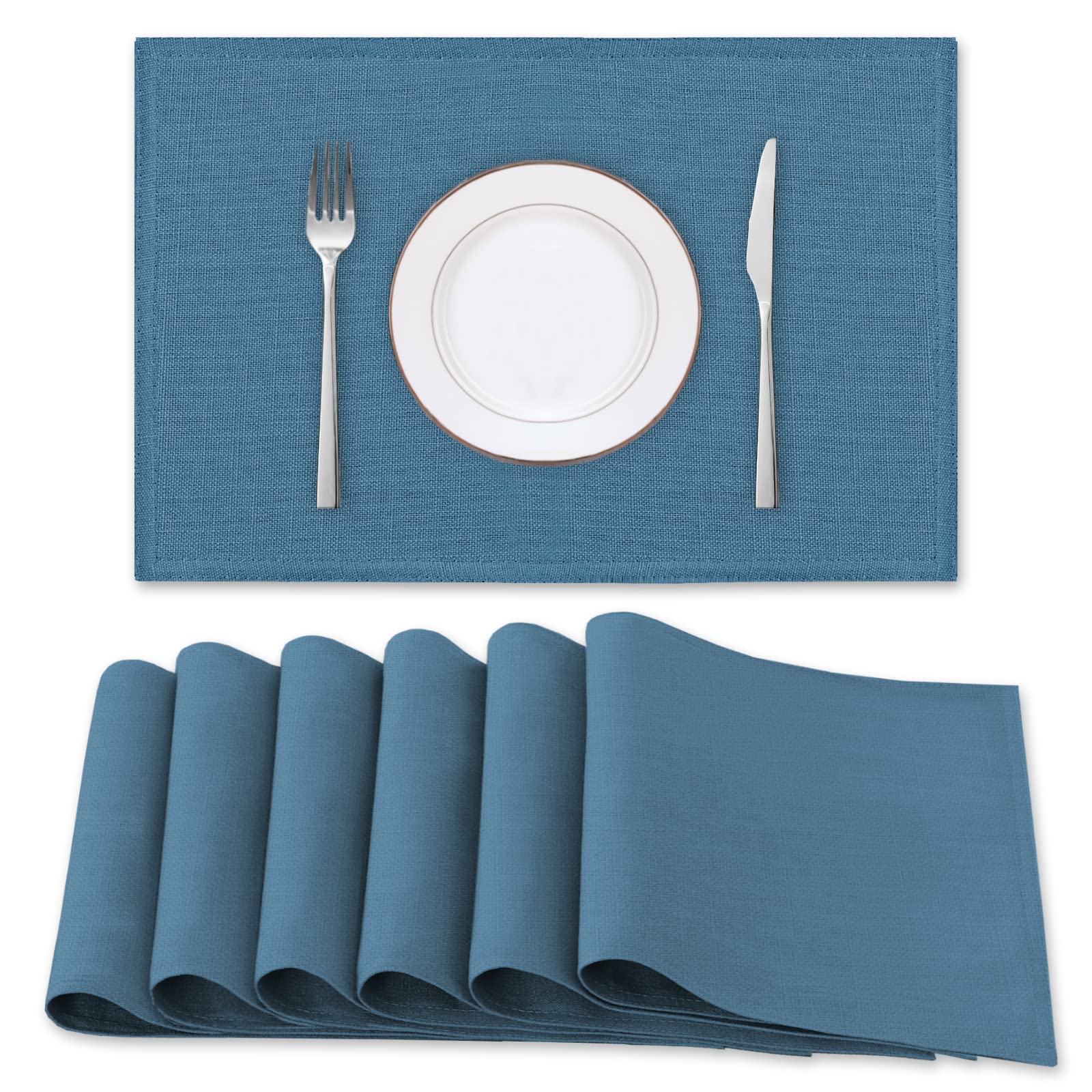 Amazon.com: H.VERSAILTEX Linen Placemats Set of 6 Premium Solid Table ...