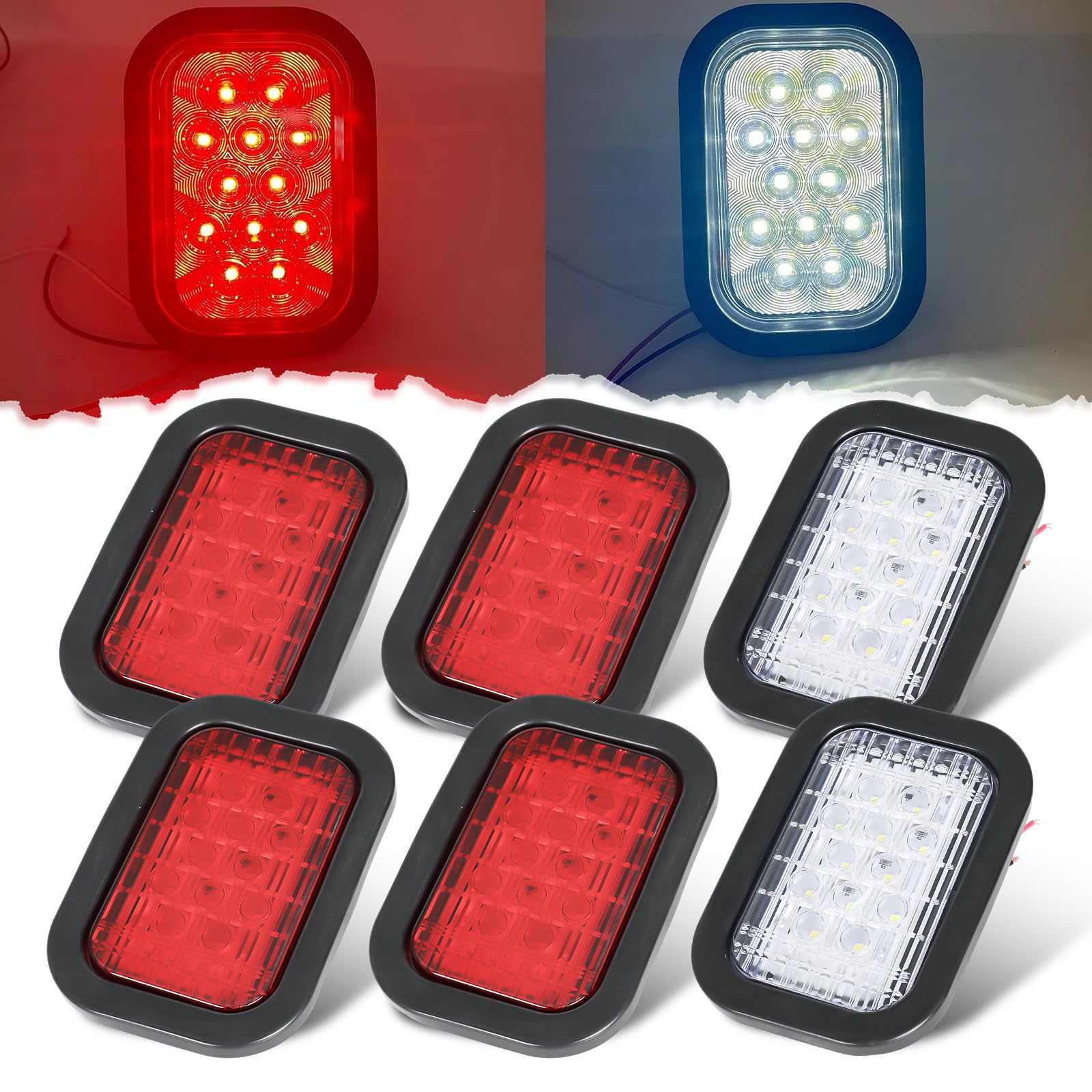 Snapklik.com : FSBCGT 6PCS 5"x3" Rectangle Led Lights Stop/Turn/Tail ...