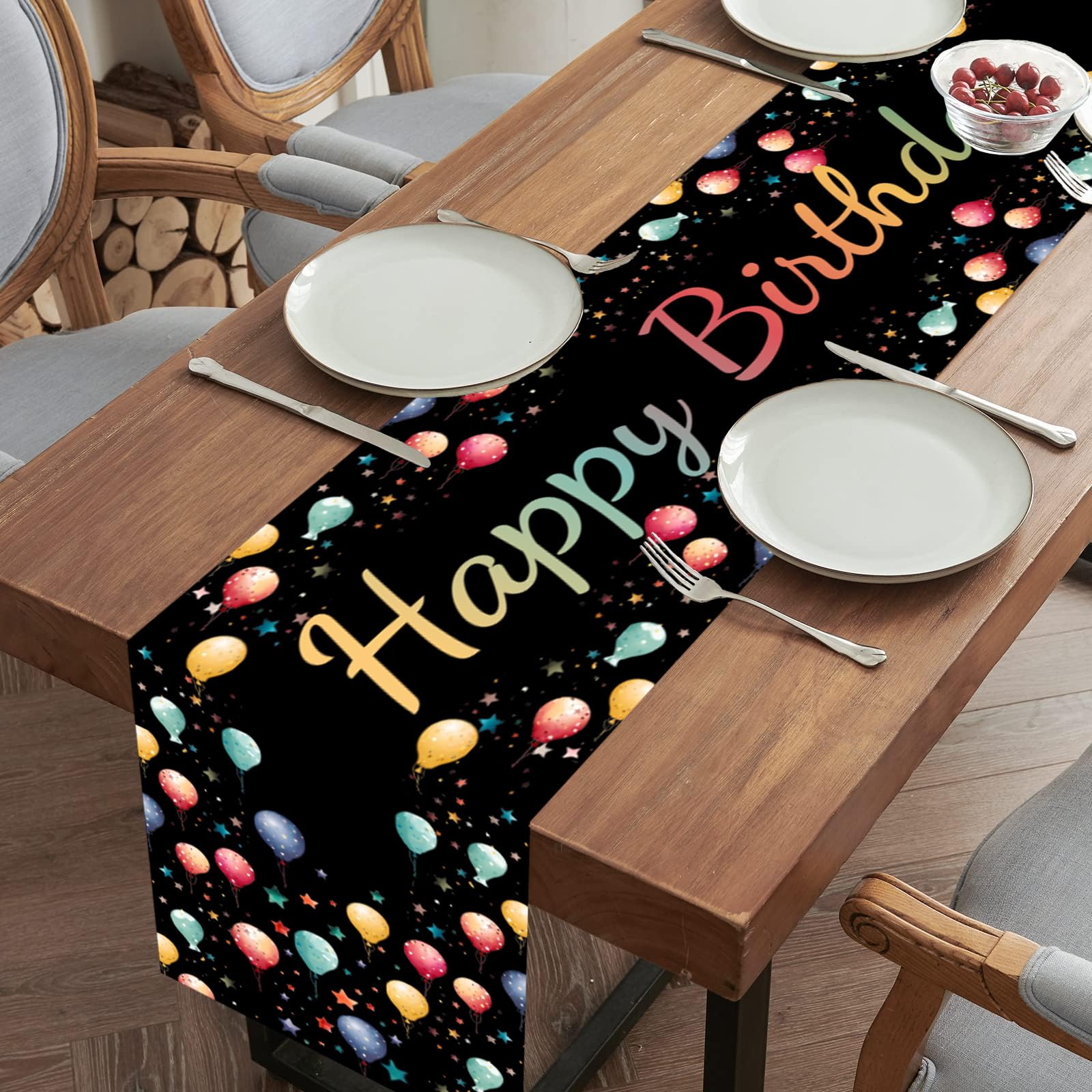Amazon.com: Netnology Black Happy Birthday Table Runner Decorations ...