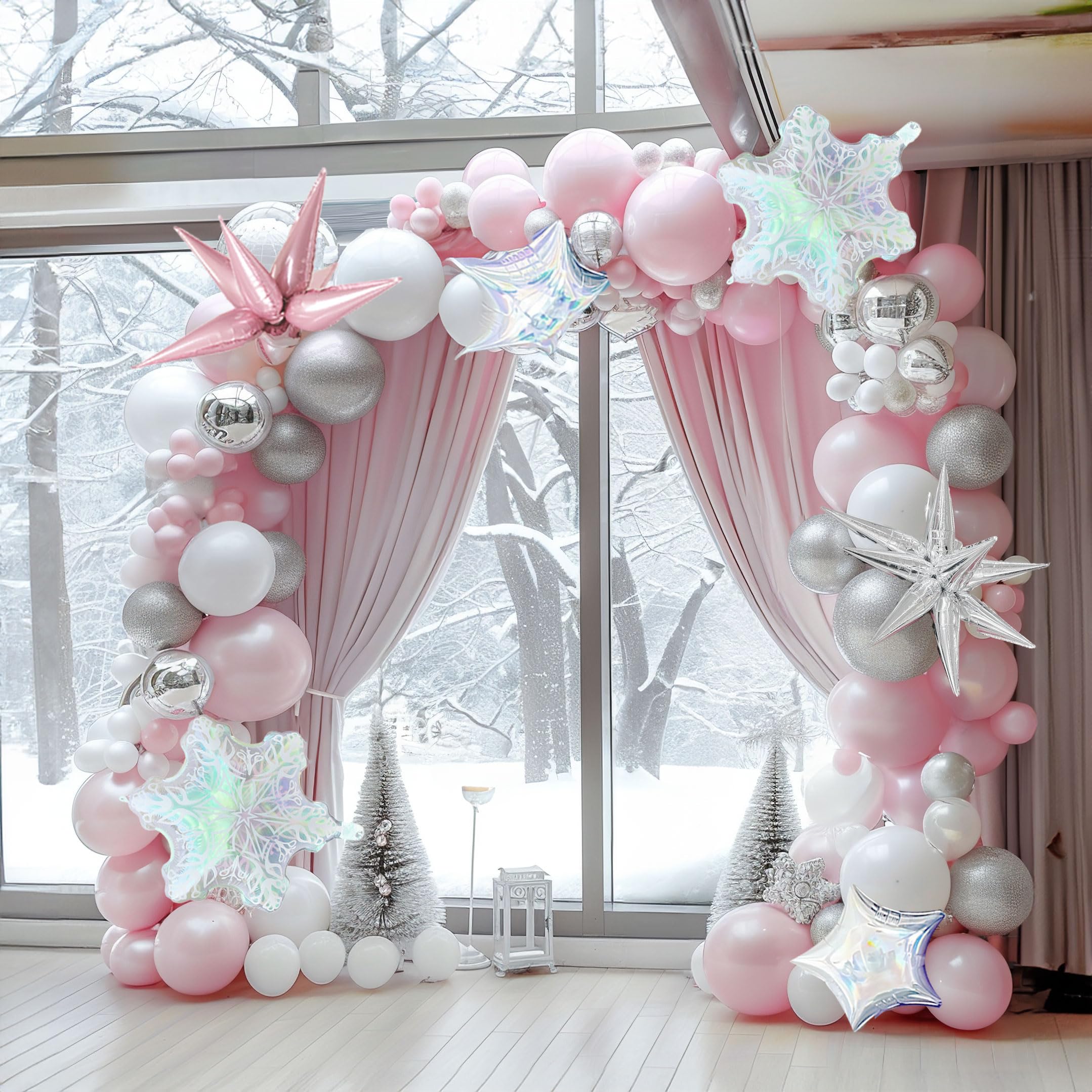 Amazon.com: yeewaka silver and pink Winter balloon garland arch kit 130 ...