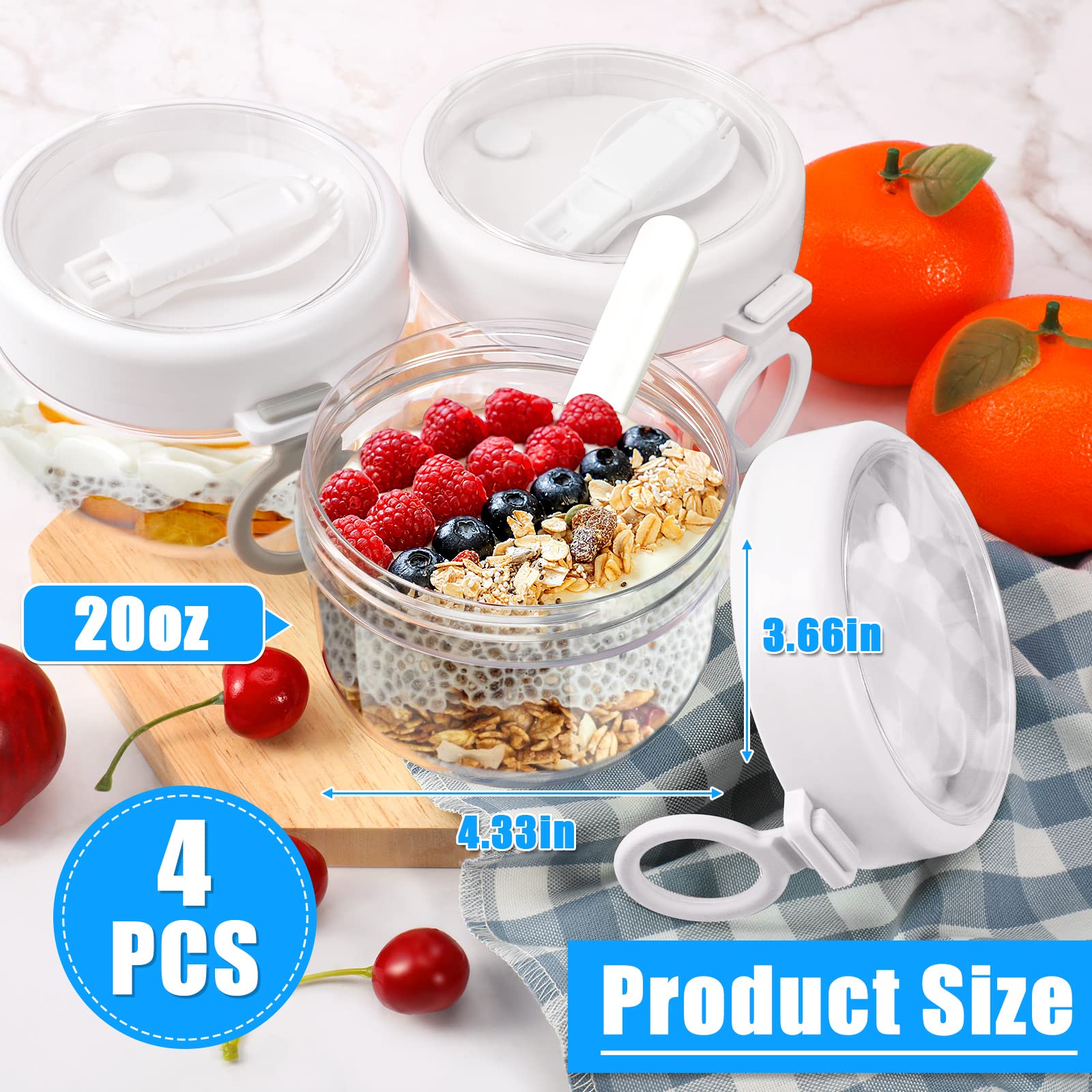 4 Pcs Overnight Oats Container with Lids and Spoons, 20 oz Plastic Overnight Oats Jars Large ...