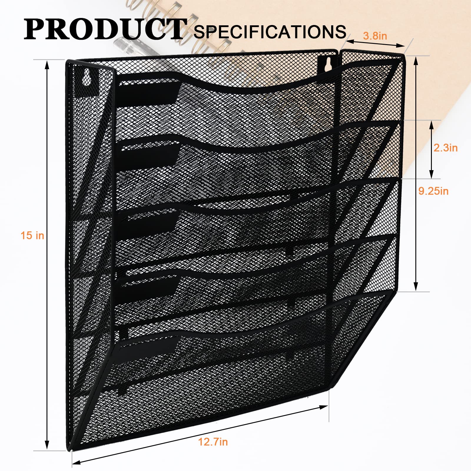 JessYo Office 5 Pocket Mesh Wall File Holder Hanging Folder Organizer ...