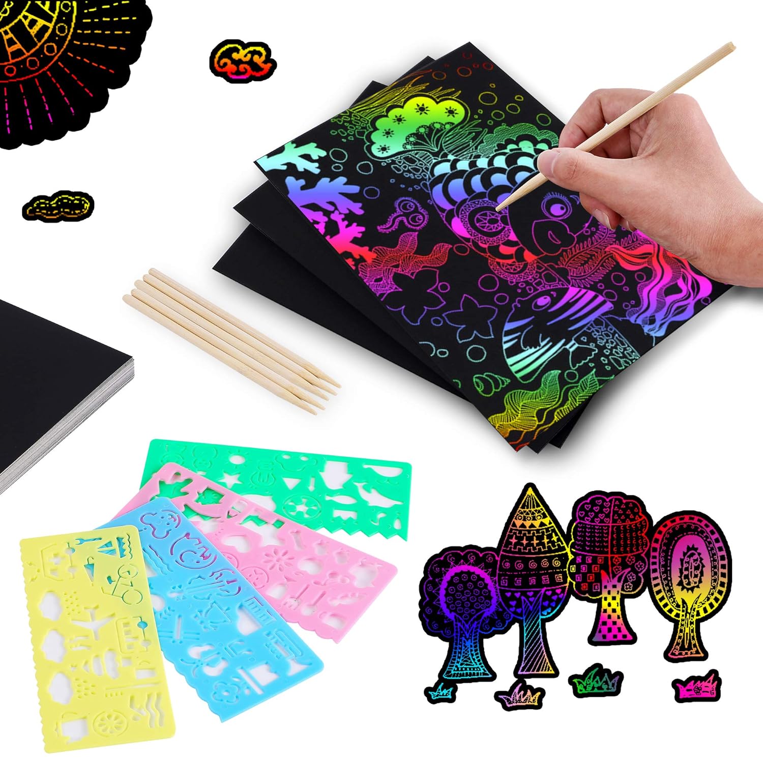 Buy [Drawing Paper] 50 Pieces, 5 Wooden pens and 4 templates,Black ...