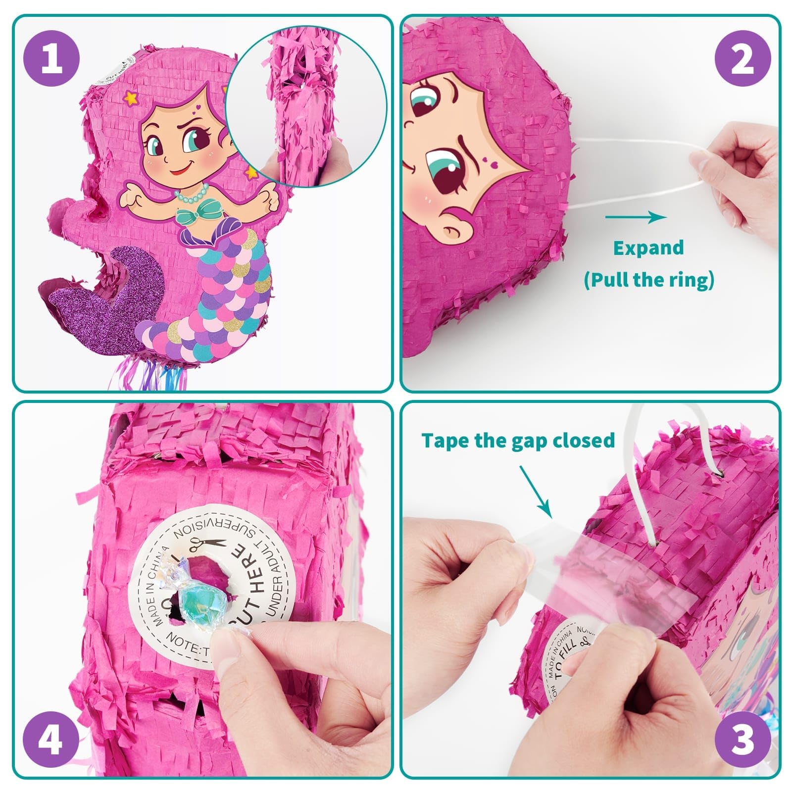 Snapklik.com : WERNNSAI Foldable Mermaid Pinata - Pull String Mermaid ...