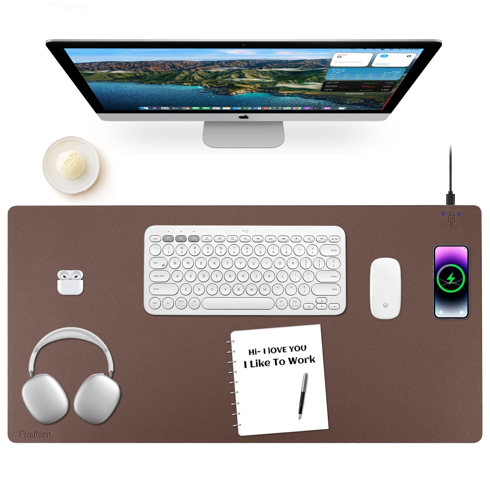 Amazon.com : Wireless Charging Mouse Pad Firelison 2 in 1 Leather ...