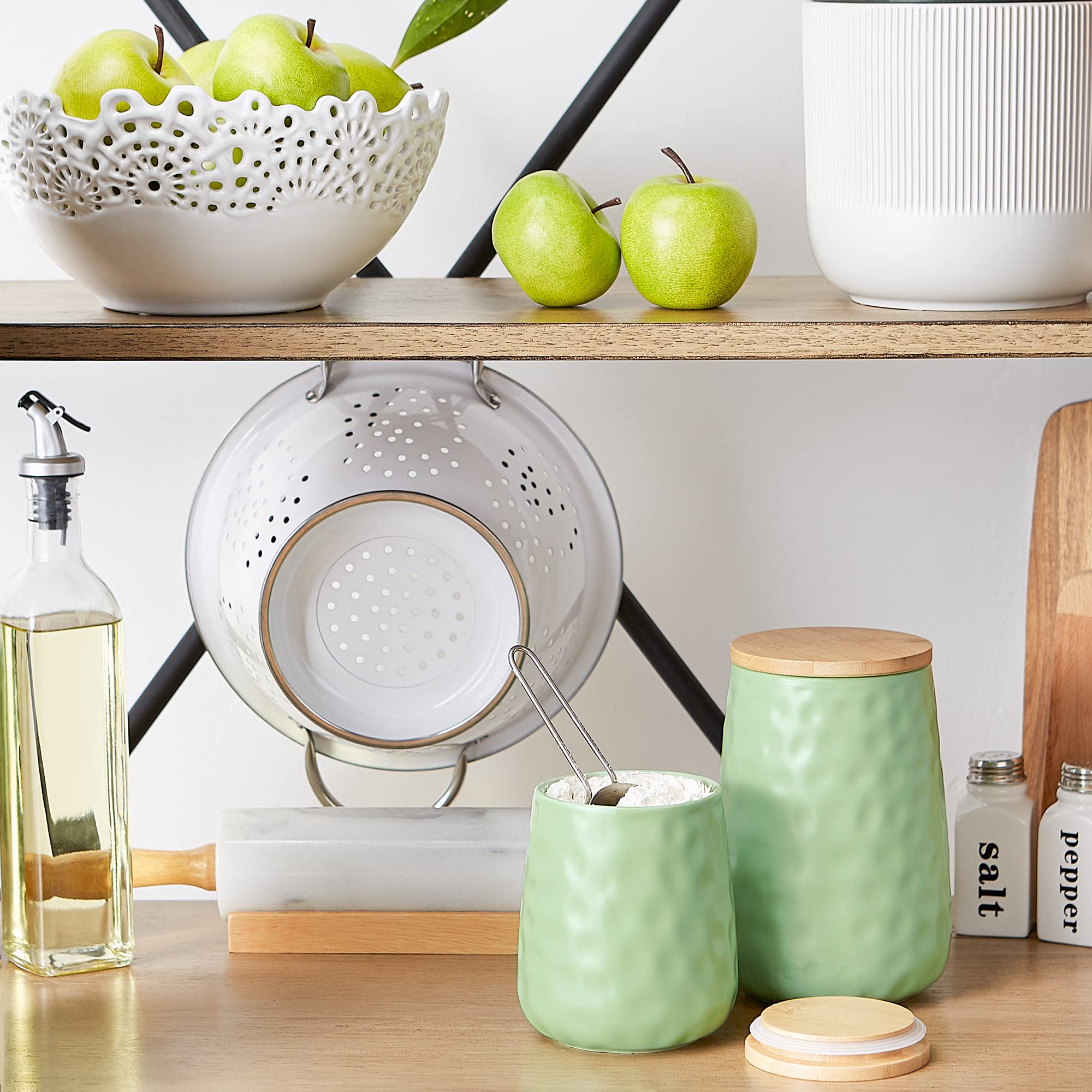 DII Kitchen Accessories Collection, Textured Matte Ceramic Canister Set, Sea Foam, Dimple, 2 Piece