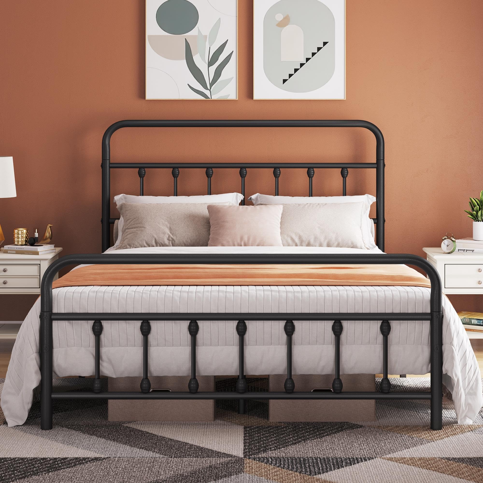 Amazon.com: Catrimown Full Size Metal Platform Bed Frame with Vintage ...